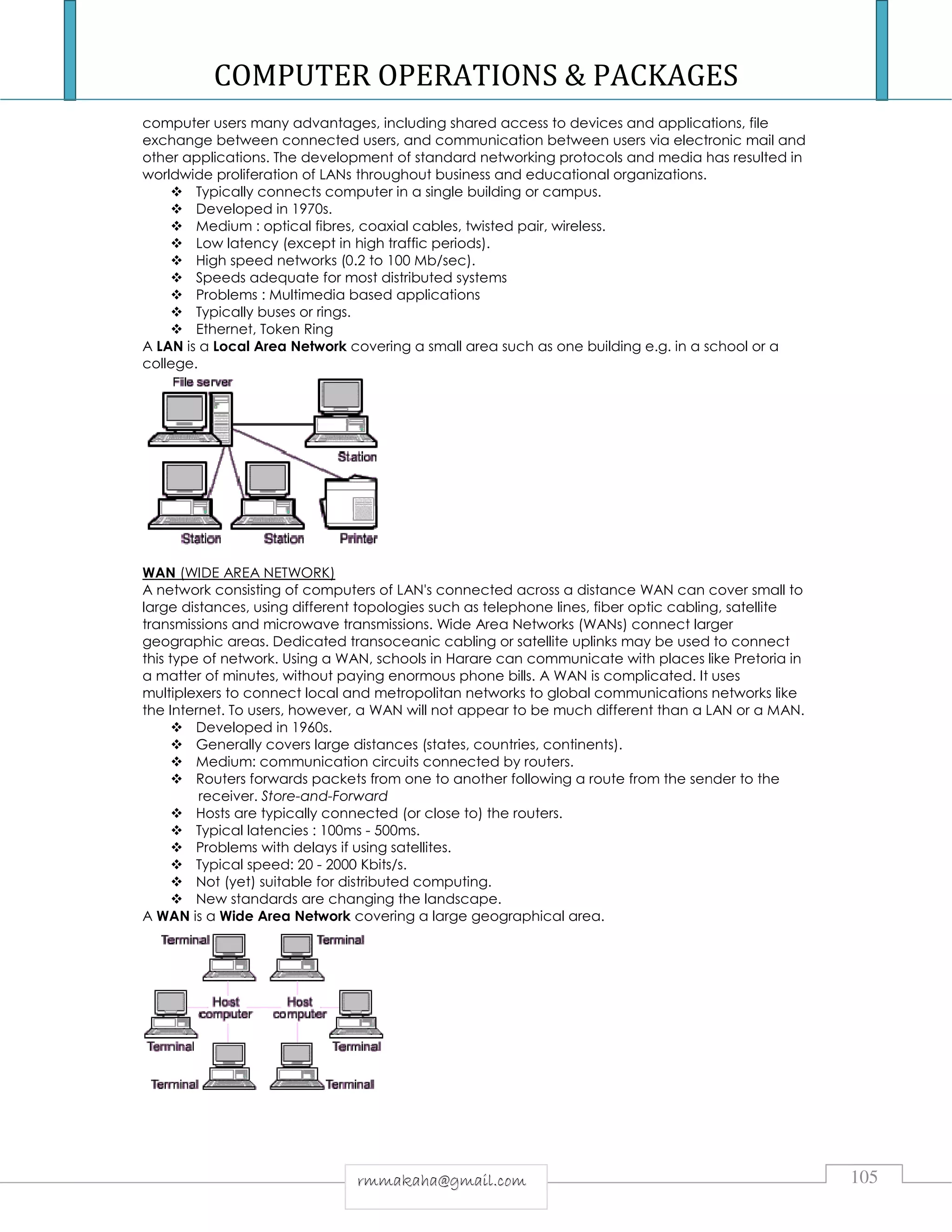 COMPUTER OPERATIONS & PACKAGES NOTES & INTRODUCTION TO COMPUTERS | PDF