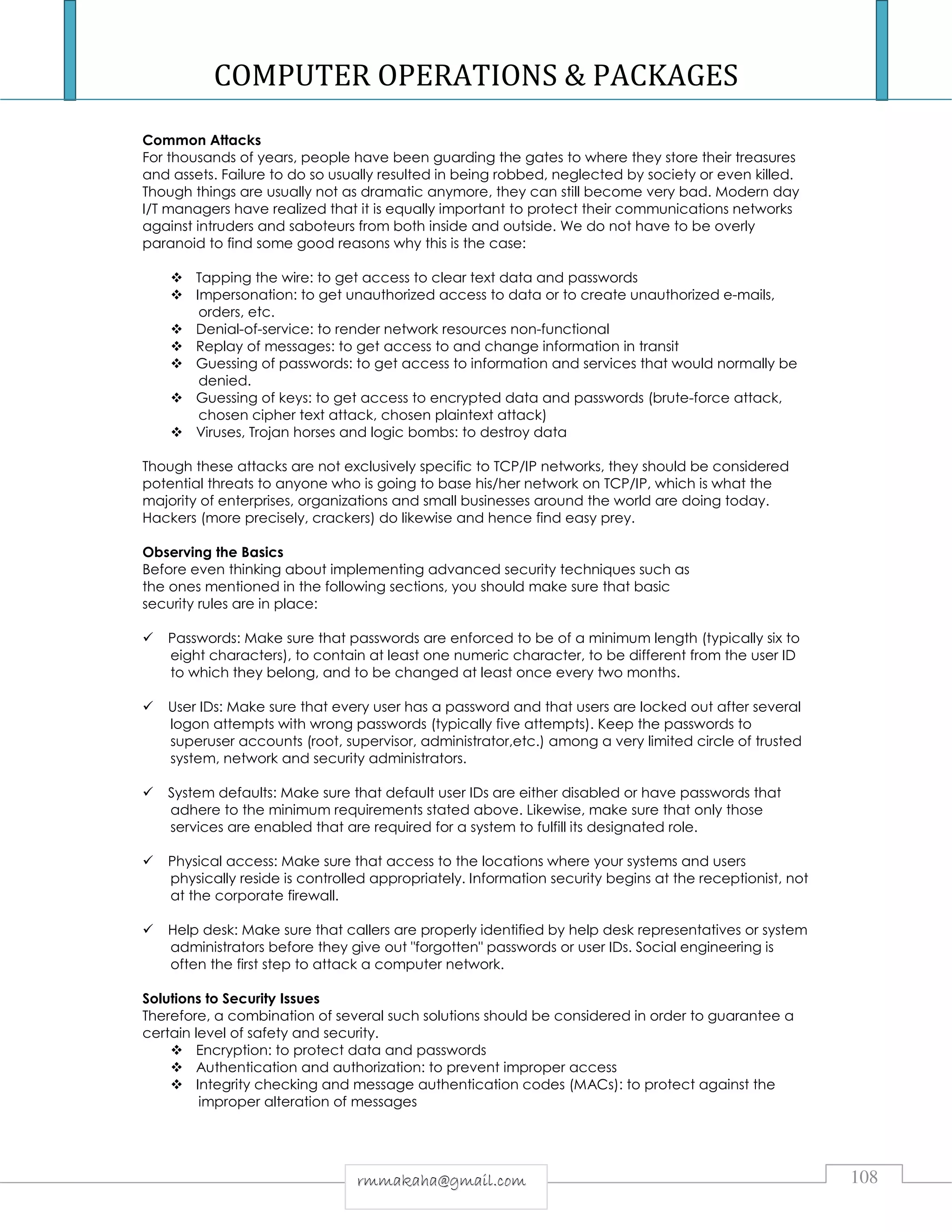COMPUTER OPERATIONS & PACKAGES NOTES & INTRODUCTION TO COMPUTERS | PDF