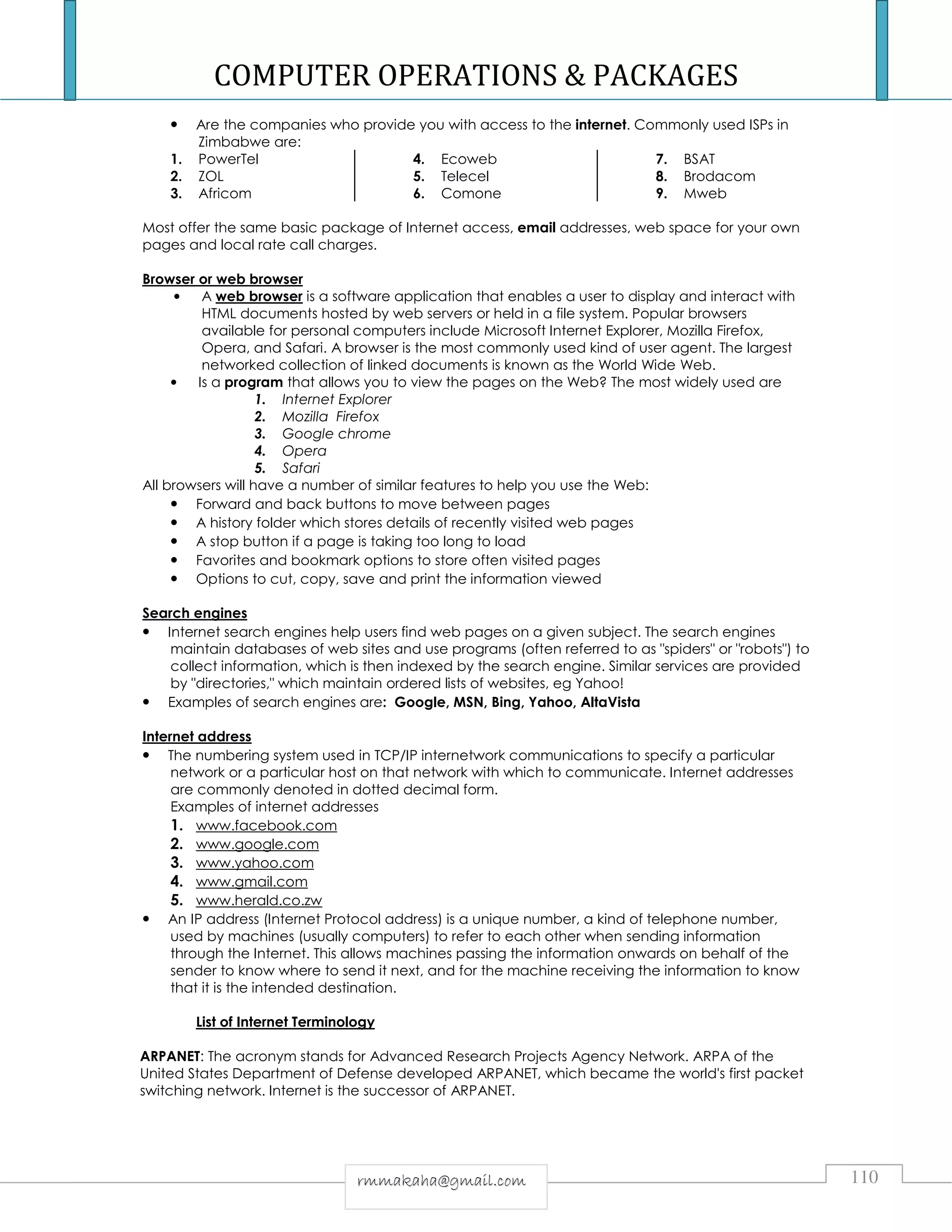 COMPUTER OPERATIONS & PACKAGES NOTES & INTRODUCTION TO COMPUTERS | PDF