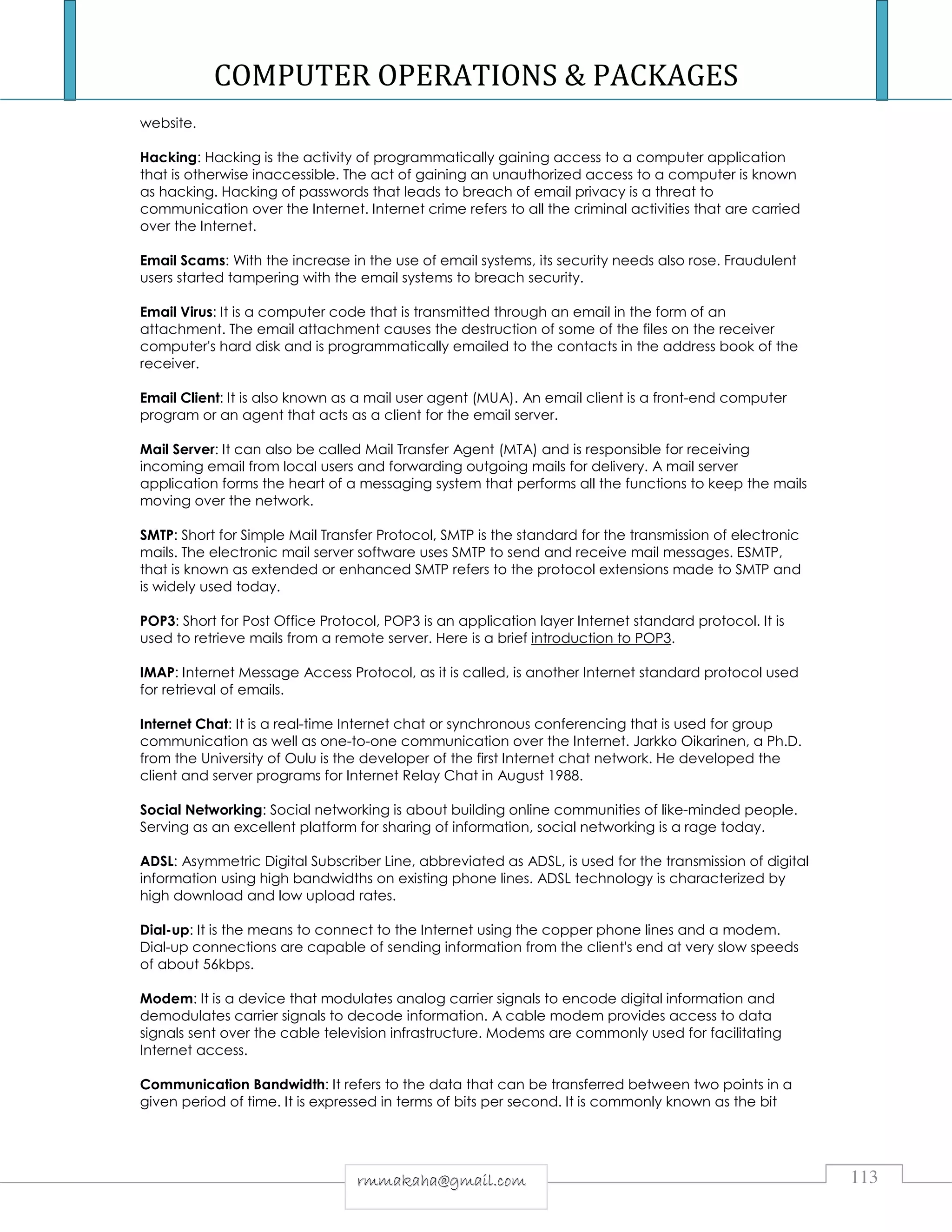 COMPUTER OPERATIONS & PACKAGES NOTES & INTRODUCTION TO COMPUTERS | PDF