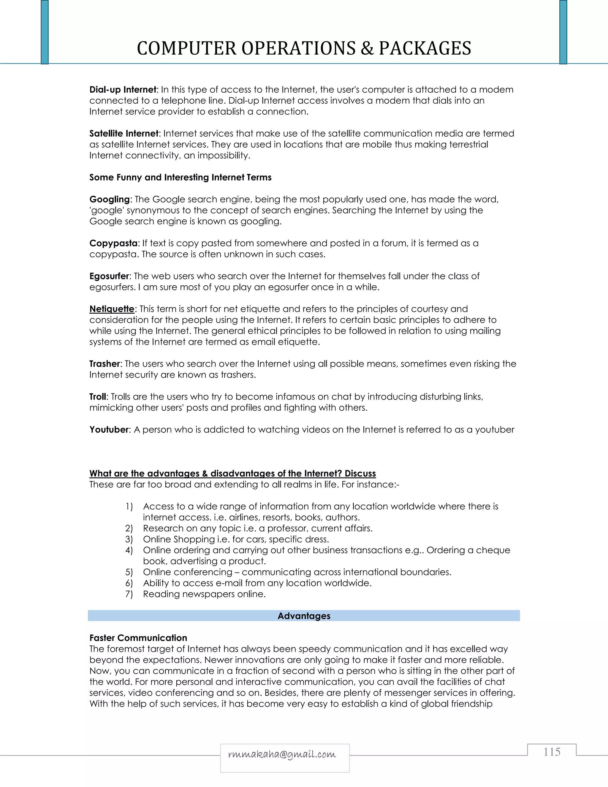 COMPUTER OPERATIONS & PACKAGES NOTES & INTRODUCTION TO COMPUTERS | PDF