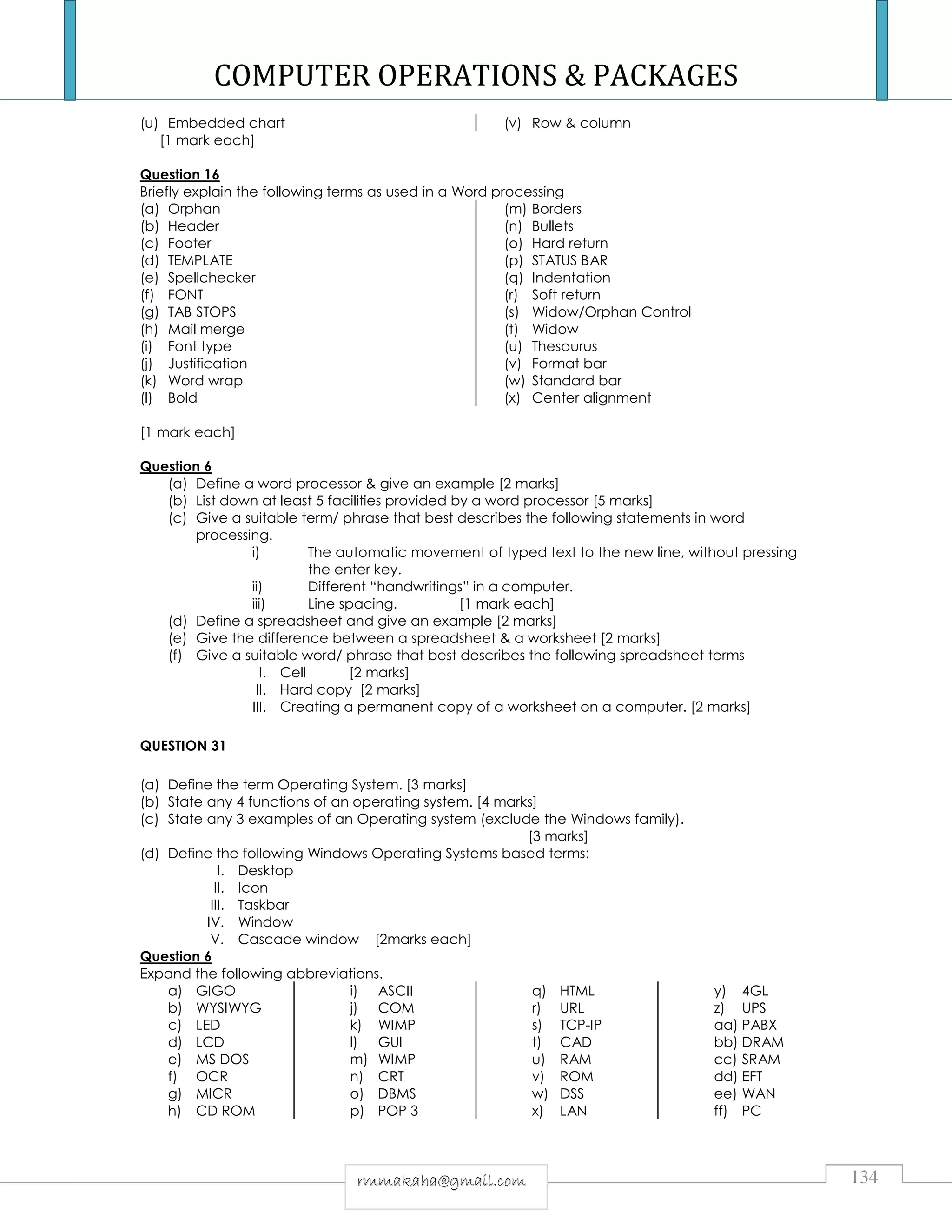 COMPUTER OPERATIONS & PACKAGES NOTES & INTRODUCTION TO COMPUTERS | PDF