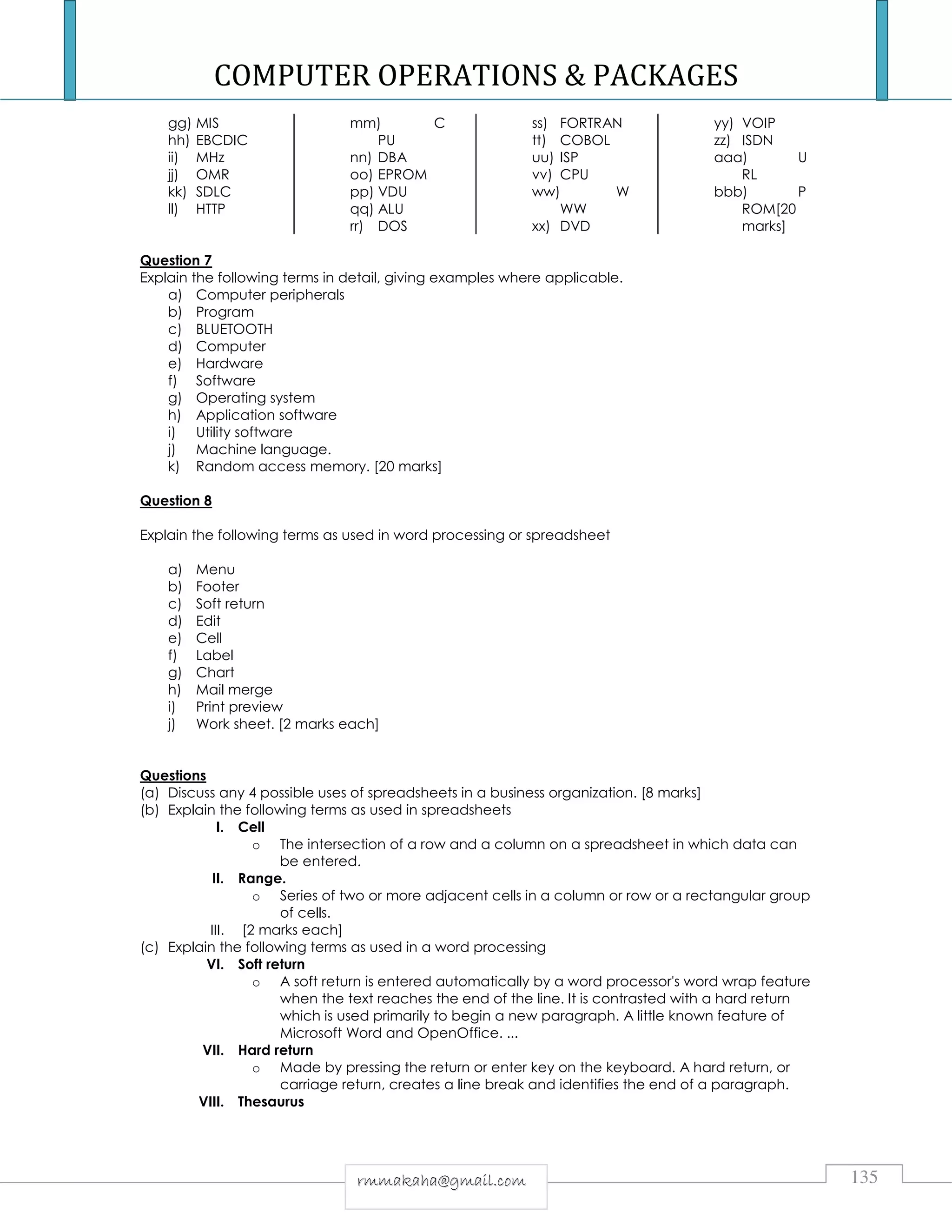 COMPUTER OPERATIONS & PACKAGES NOTES & INTRODUCTION TO COMPUTERS | PDF