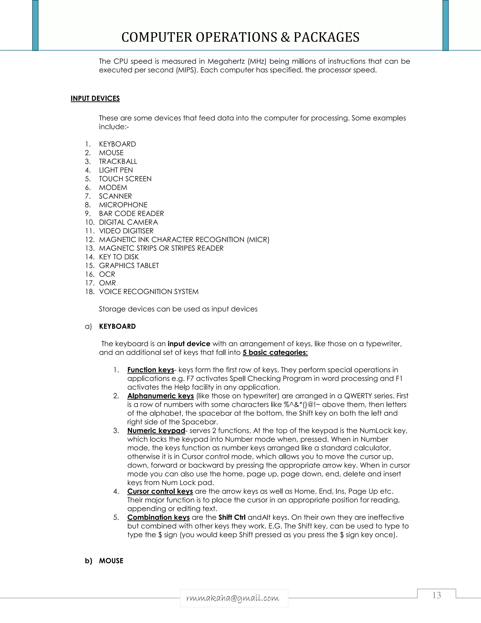 COMPUTER OPERATIONS & PACKAGES NOTES & INTRODUCTION TO COMPUTERS | PDF ...