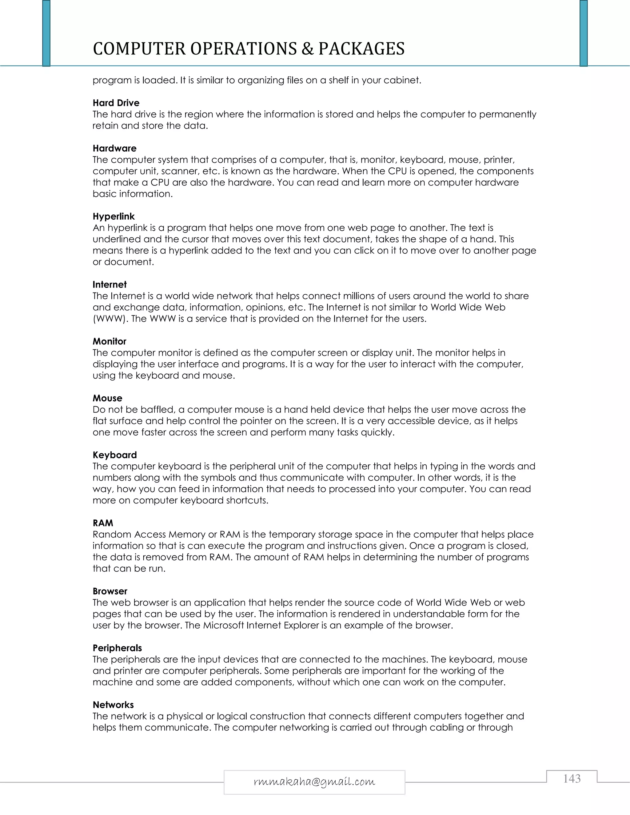 COMPUTER OPERATIONS & PACKAGES NOTES & INTRODUCTION TO COMPUTERS | PDF