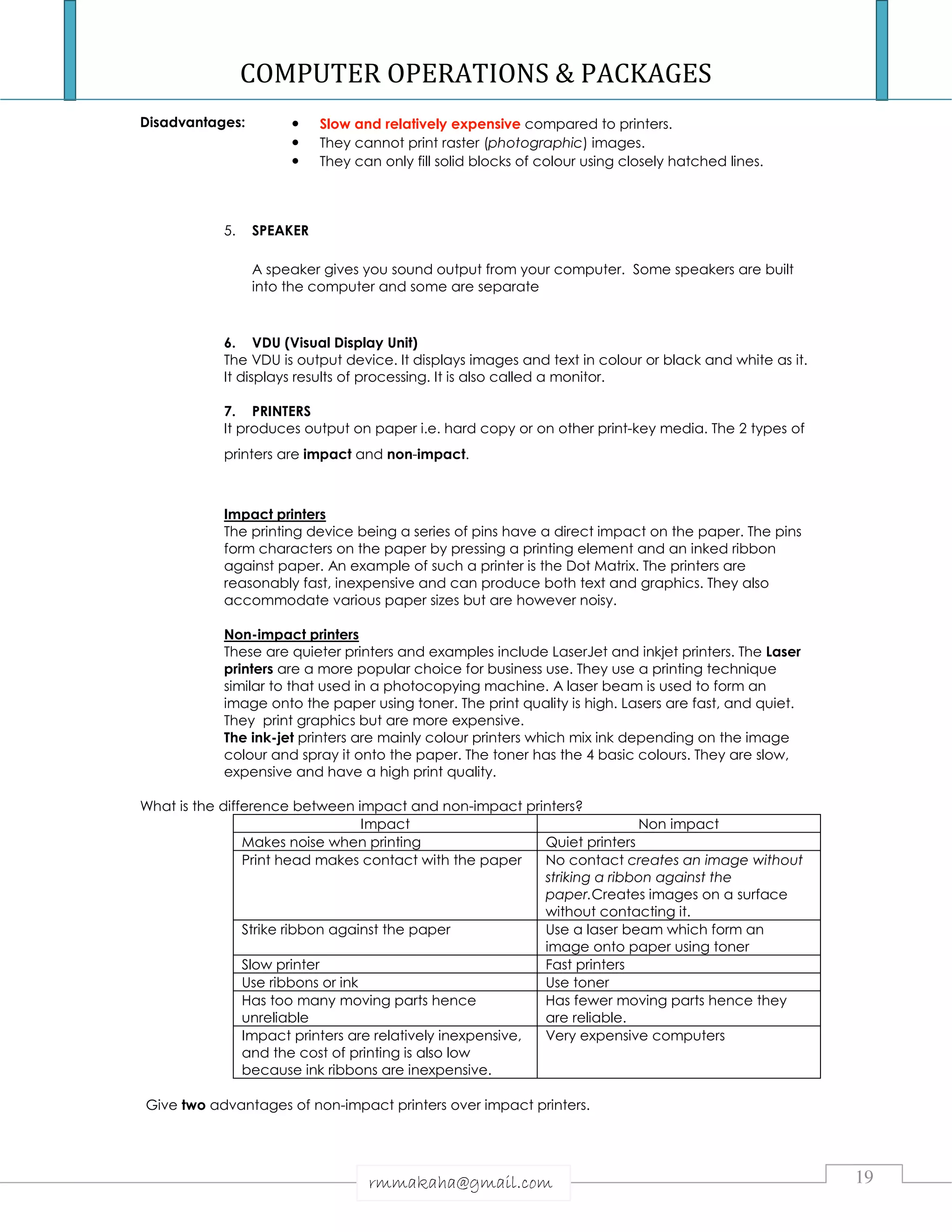 COMPUTER OPERATIONS & PACKAGES NOTES & INTRODUCTION TO COMPUTERS | PDF ...