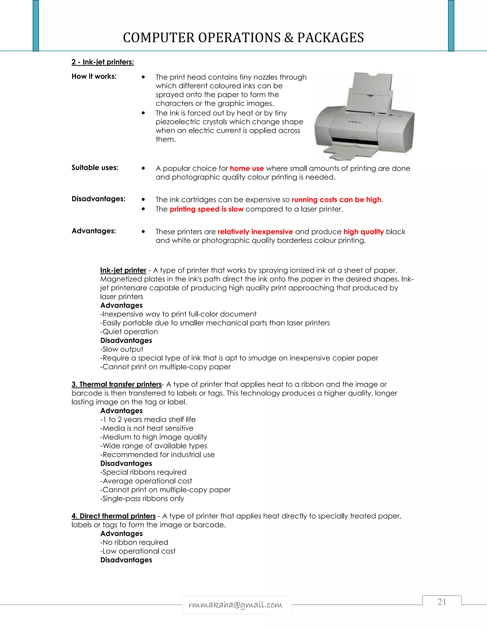 COMPUTER OPERATIONS & PACKAGES NOTES & INTRODUCTION TO COMPUTERS | PDF ...
