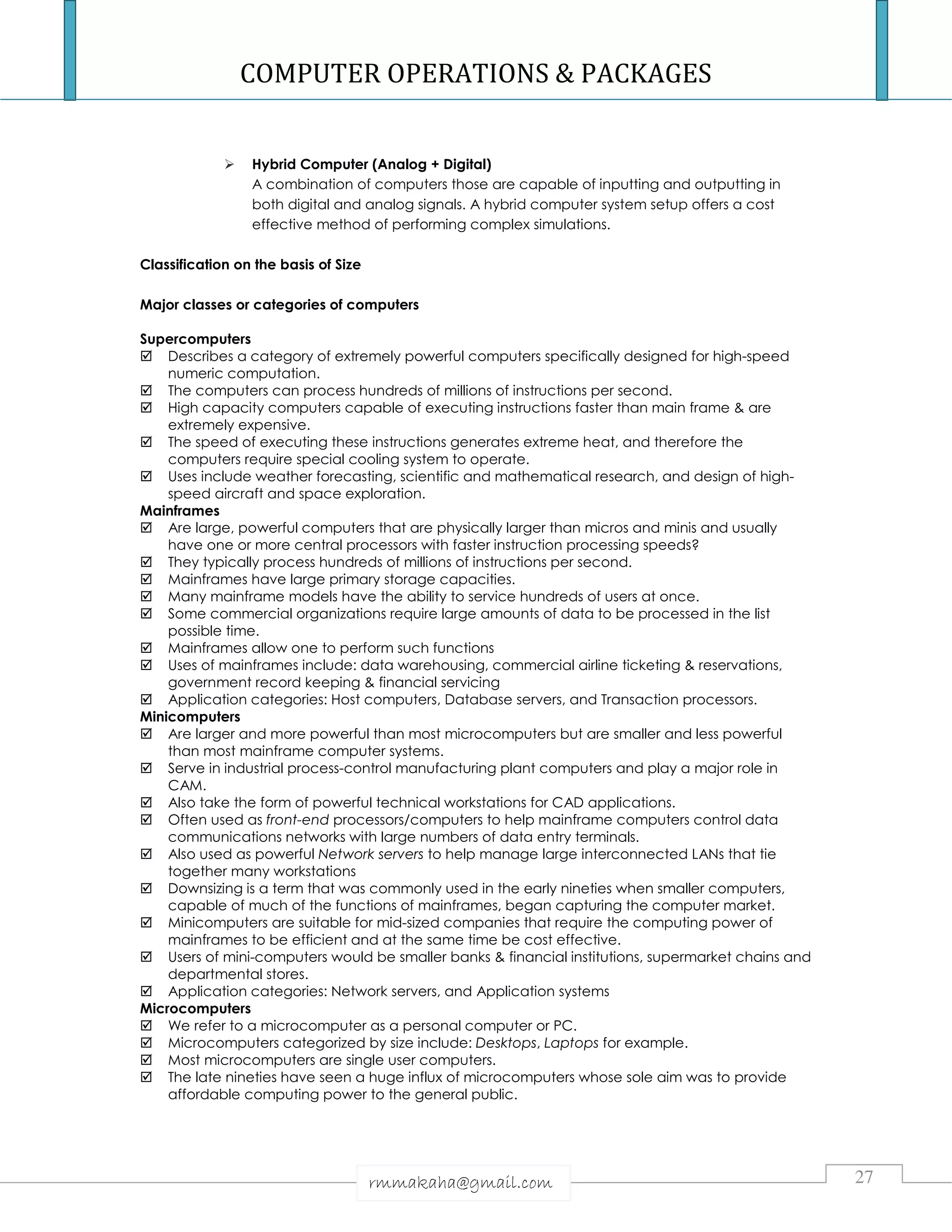COMPUTER OPERATIONS & PACKAGES NOTES & INTRODUCTION TO COMPUTERS | PDF ...