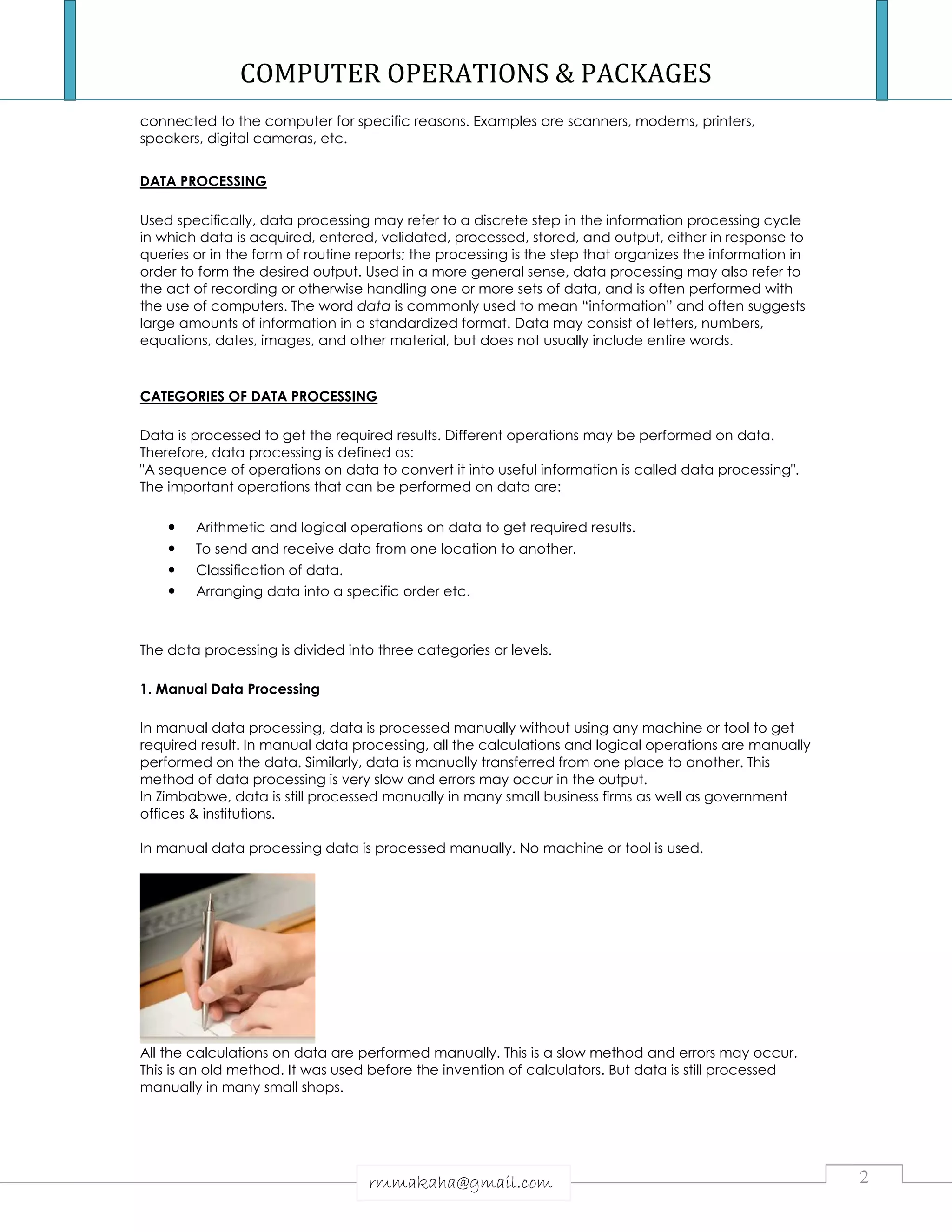 COMPUTER OPERATIONS & PACKAGES NOTES & INTRODUCTION TO COMPUTERS | PDF ...