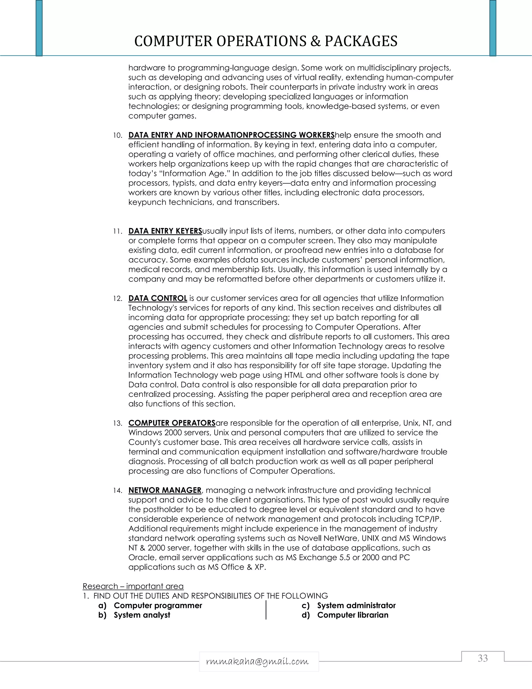 COMPUTER OPERATIONS & PACKAGES NOTES & INTRODUCTION TO COMPUTERS | PDF ...