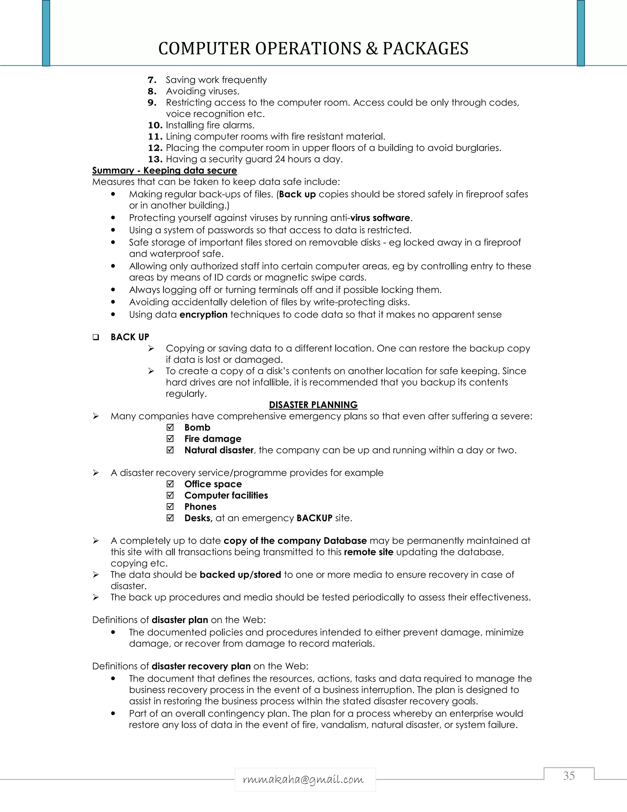 COMPUTER OPERATIONS & PACKAGES NOTES & INTRODUCTION TO COMPUTERS | PDF ...
