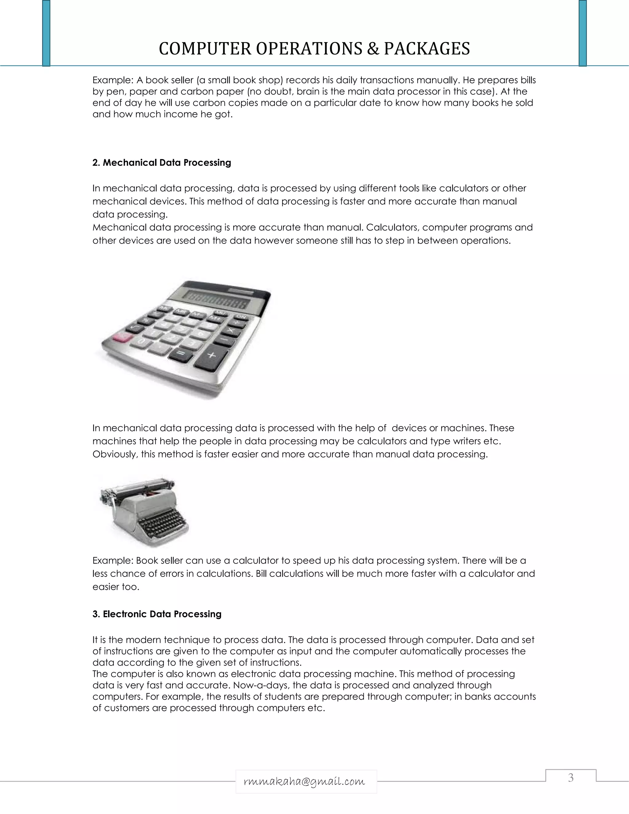 COMPUTER OPERATIONS & PACKAGES NOTES & INTRODUCTION TO COMPUTERS | PDF ...