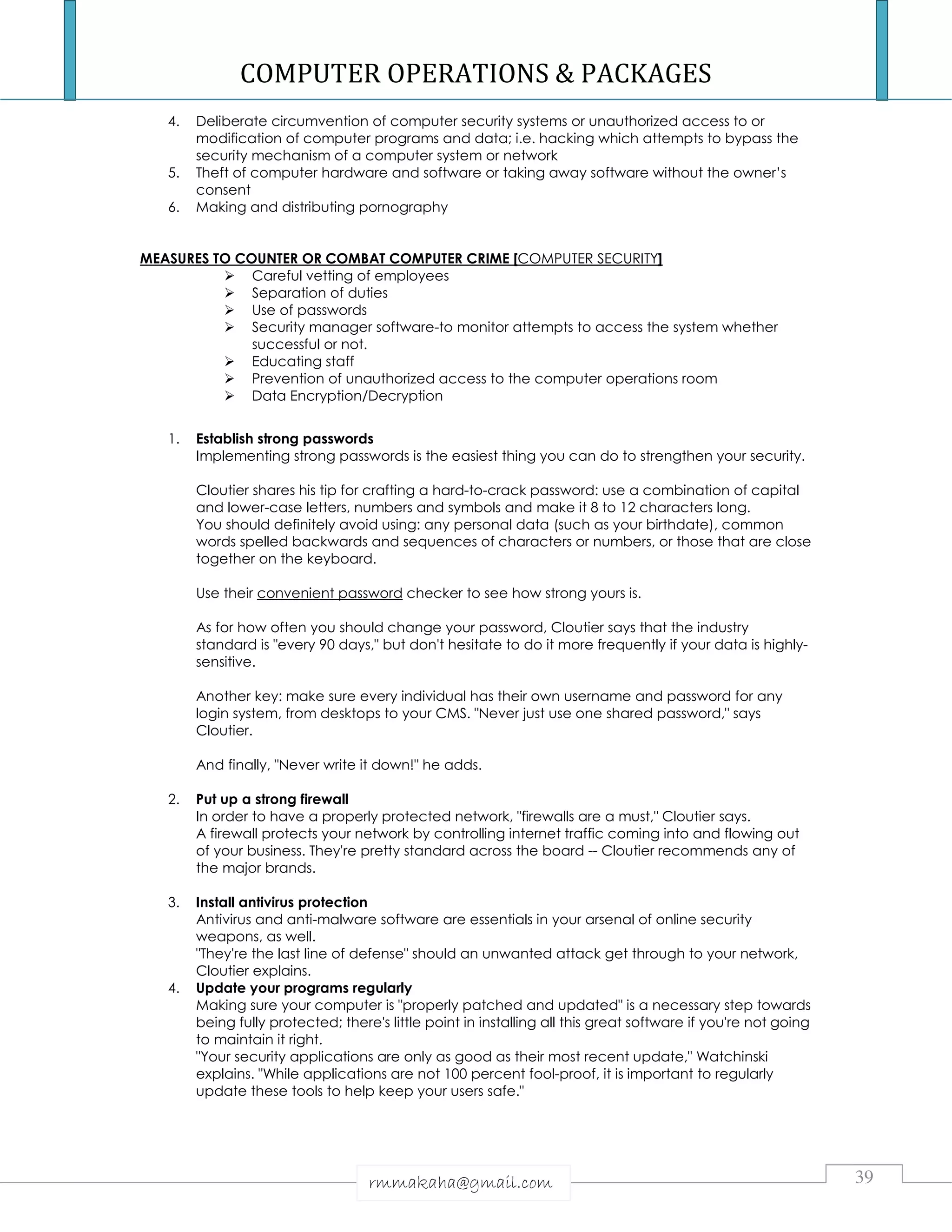 COMPUTER OPERATIONS & PACKAGES NOTES & INTRODUCTION TO COMPUTERS | PDF ...