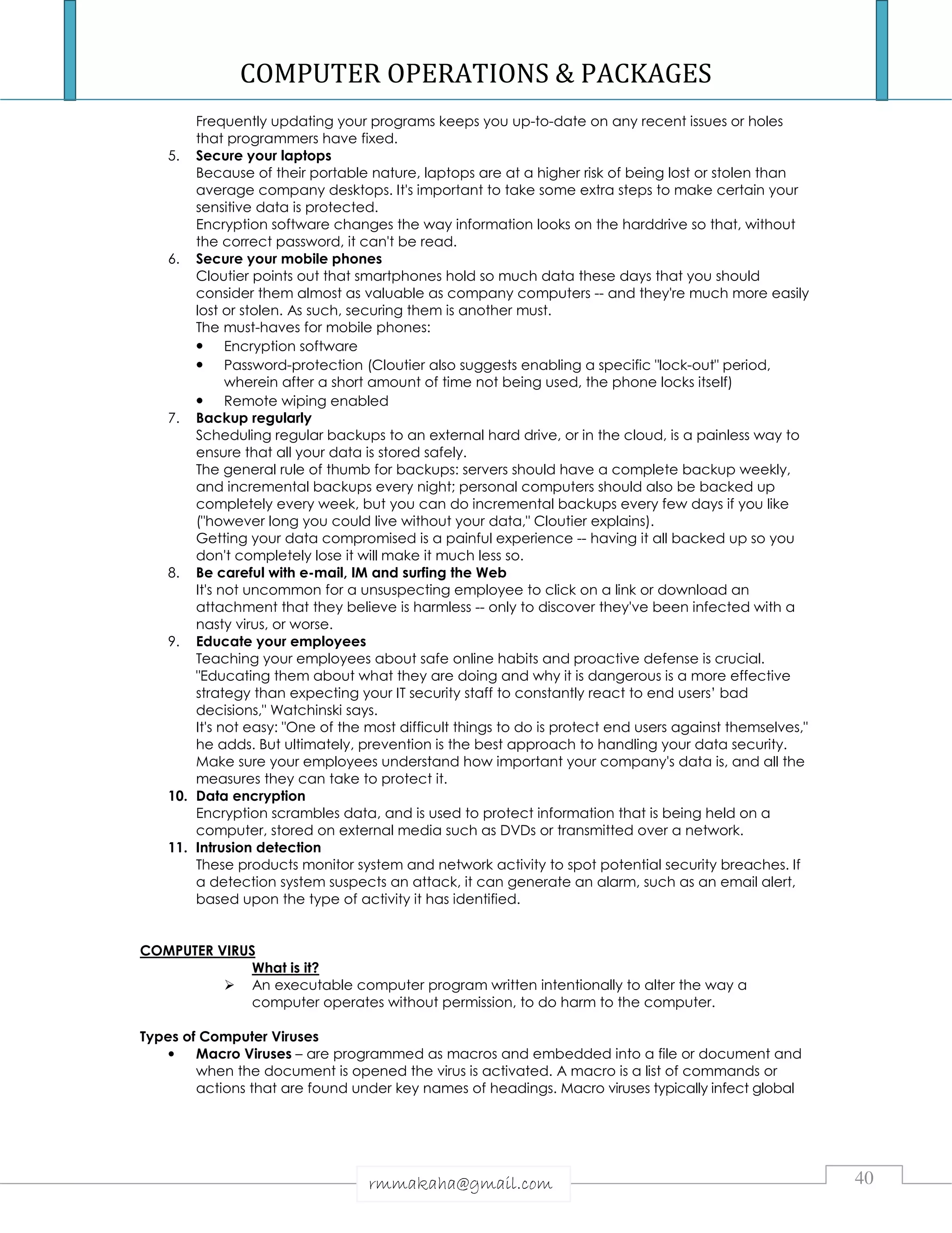 COMPUTER OPERATIONS & PACKAGES NOTES & INTRODUCTION TO COMPUTERS | PDF ...