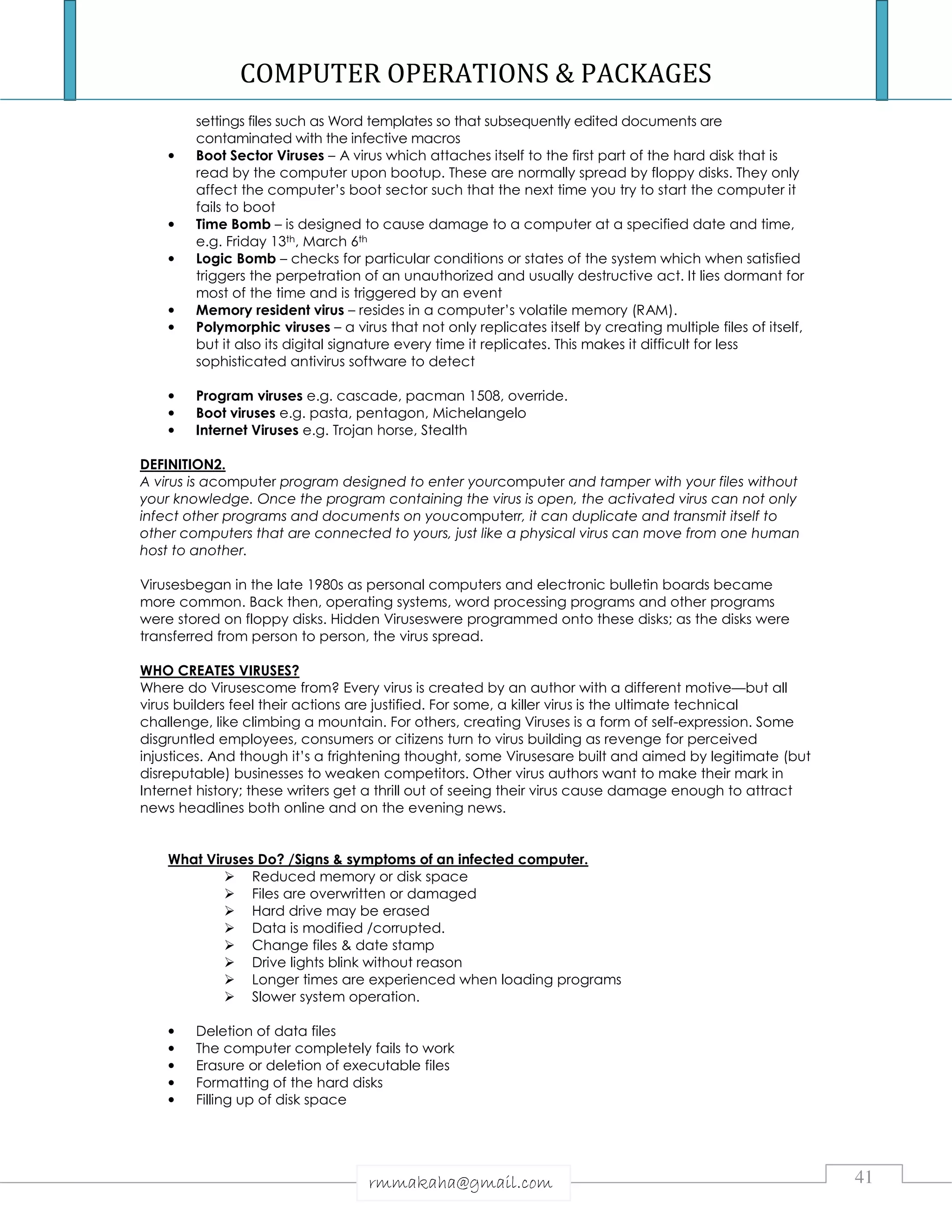 COMPUTER OPERATIONS & PACKAGES NOTES & INTRODUCTION TO COMPUTERS | PDF ...