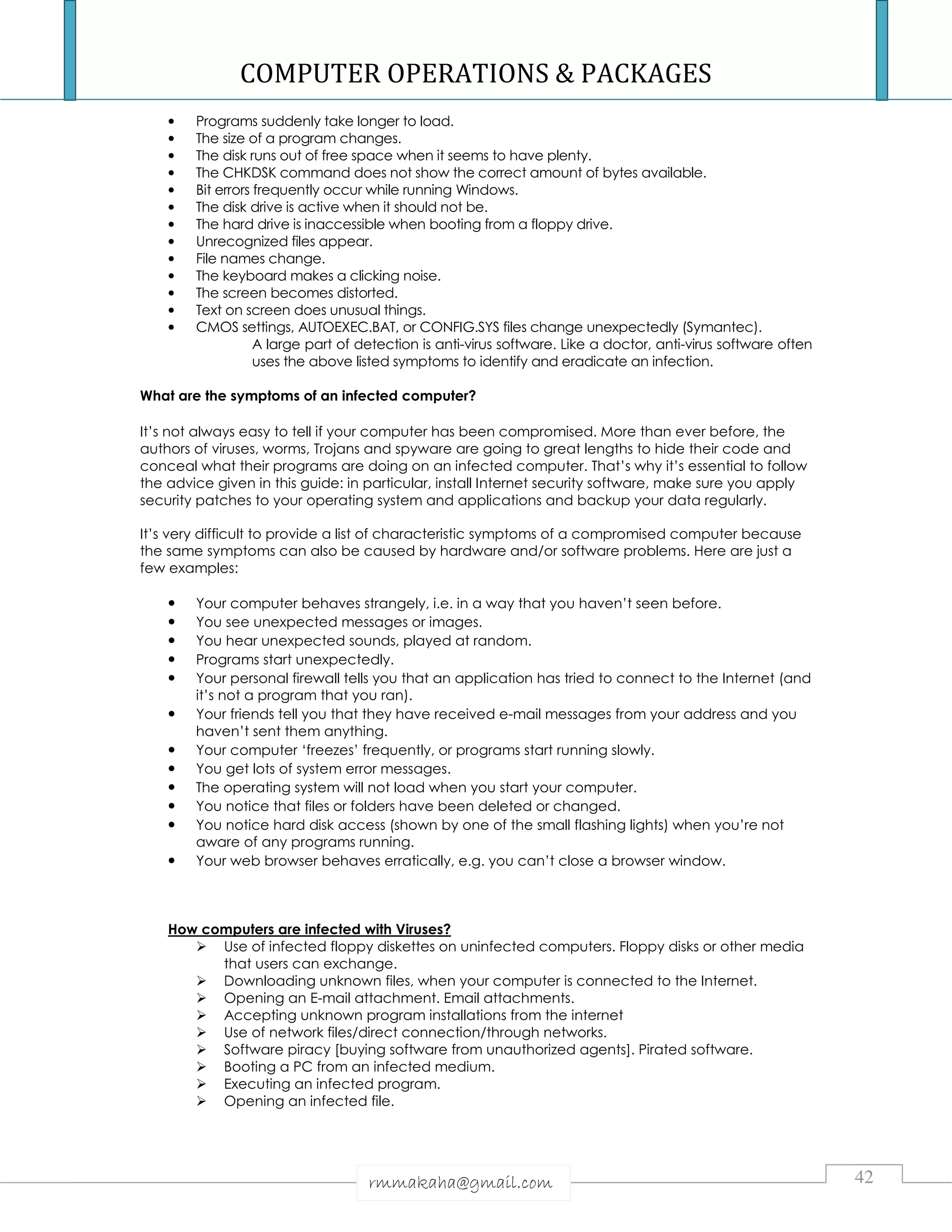 COMPUTER OPERATIONS & PACKAGES NOTES & INTRODUCTION TO COMPUTERS | PDF ...