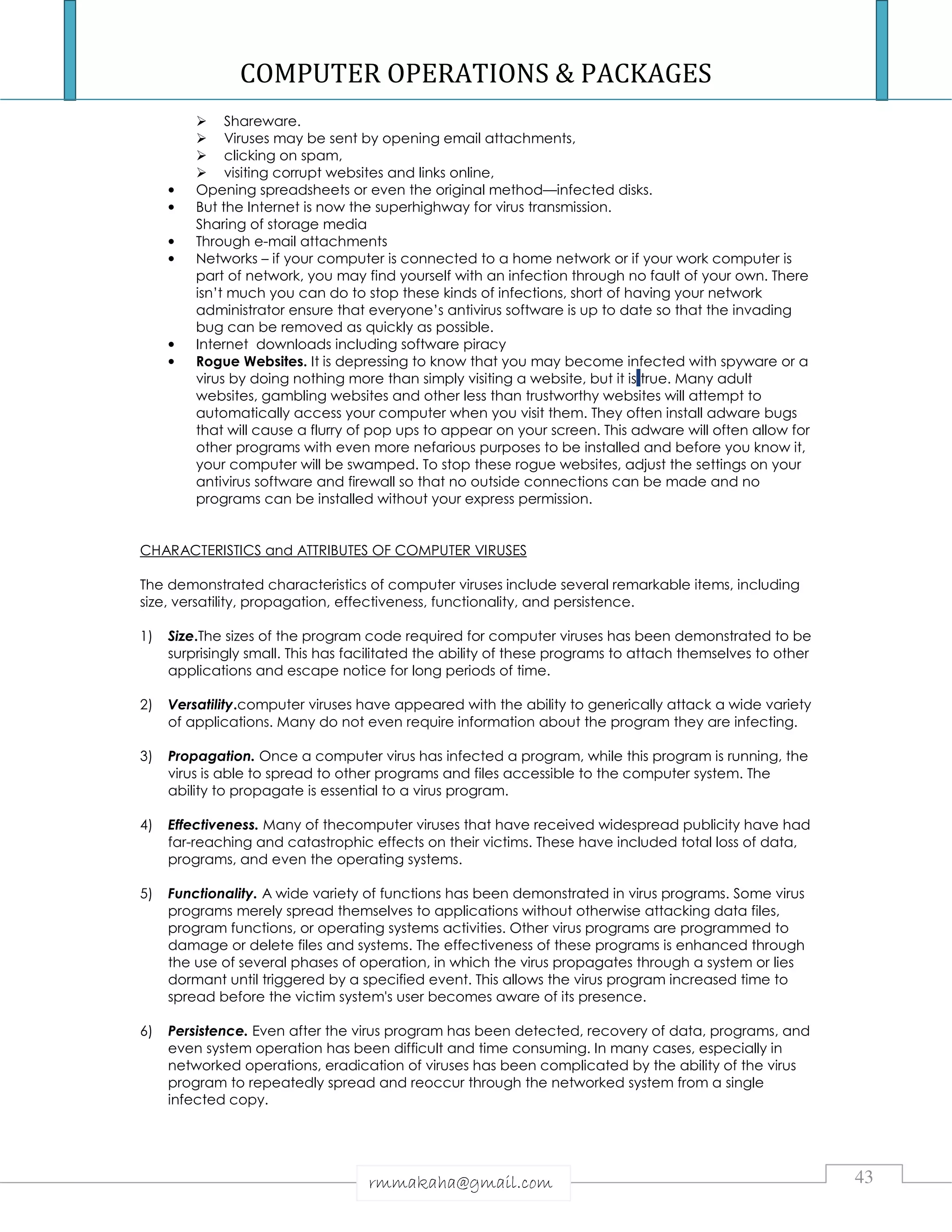 COMPUTER OPERATIONS & PACKAGES NOTES & INTRODUCTION TO COMPUTERS | PDF ...