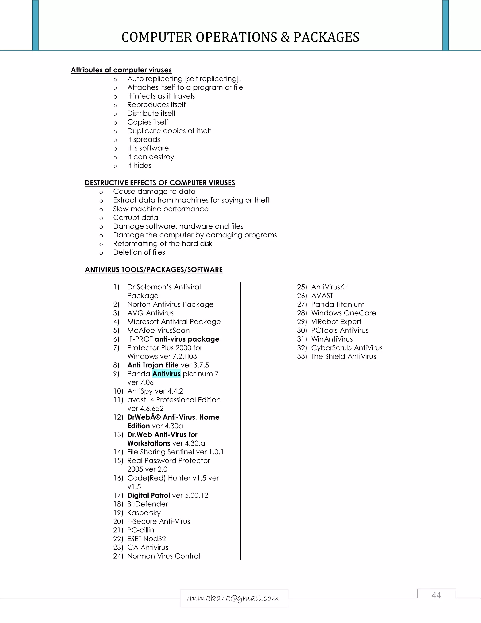 COMPUTER OPERATIONS & PACKAGES NOTES & INTRODUCTION TO COMPUTERS | PDF ...