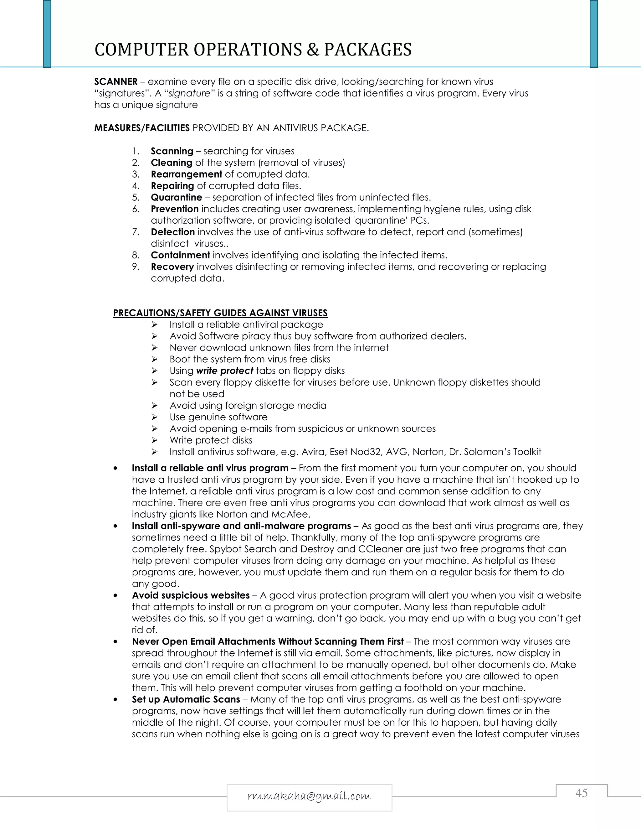 COMPUTER OPERATIONS & PACKAGES NOTES & INTRODUCTION TO COMPUTERS | PDF ...