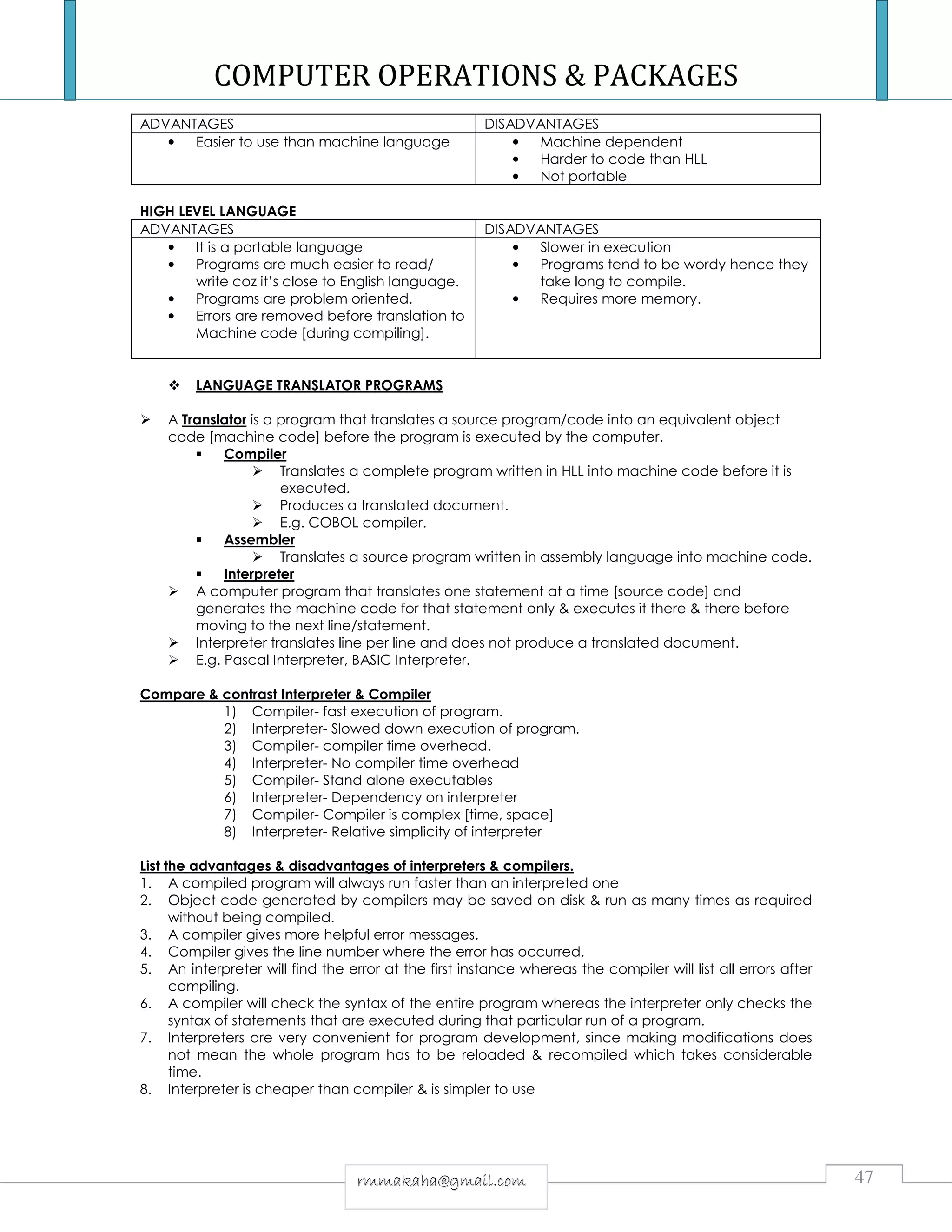 COMPUTER OPERATIONS & PACKAGES NOTES & INTRODUCTION TO COMPUTERS | PDF ...