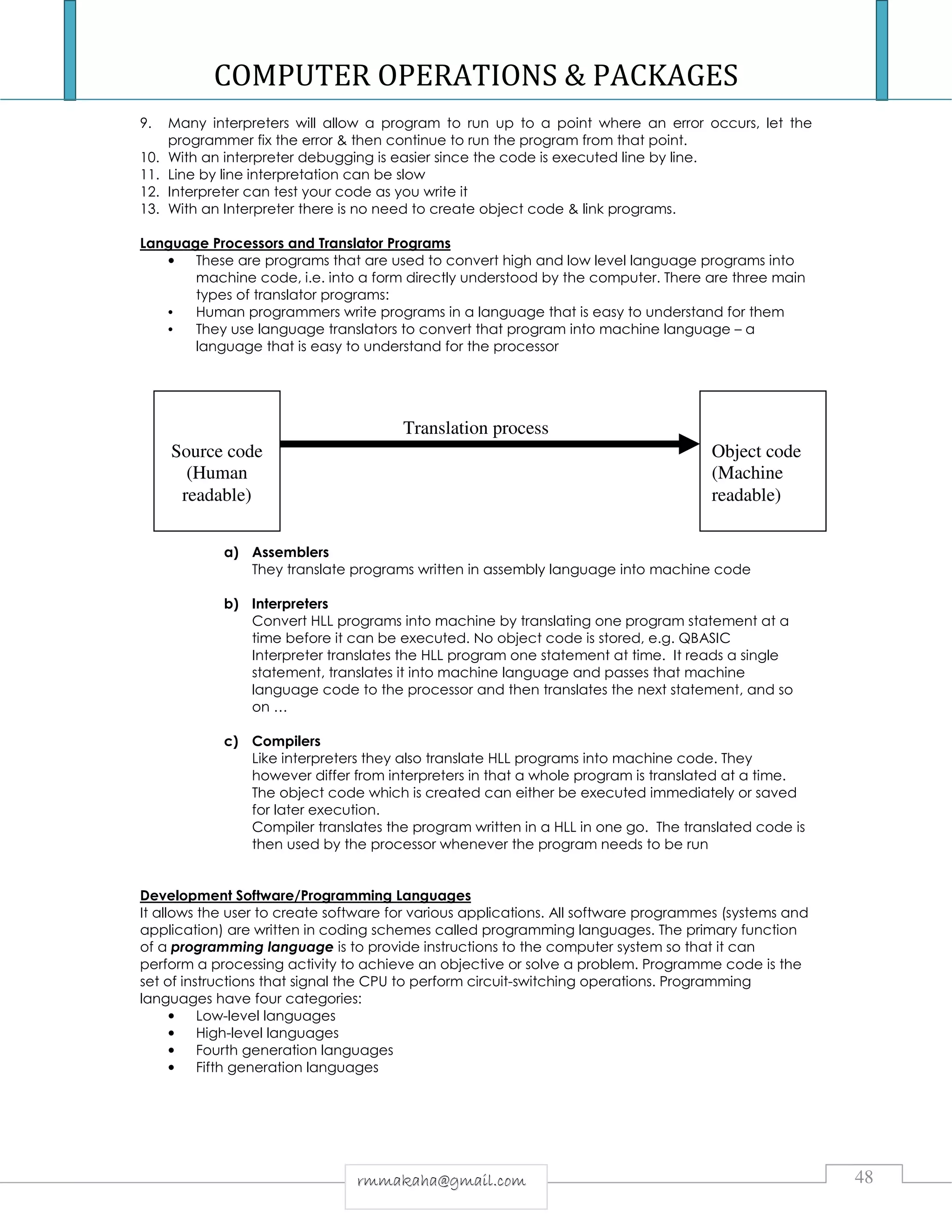 COMPUTER OPERATIONS & PACKAGES NOTES & INTRODUCTION TO COMPUTERS | PDF ...