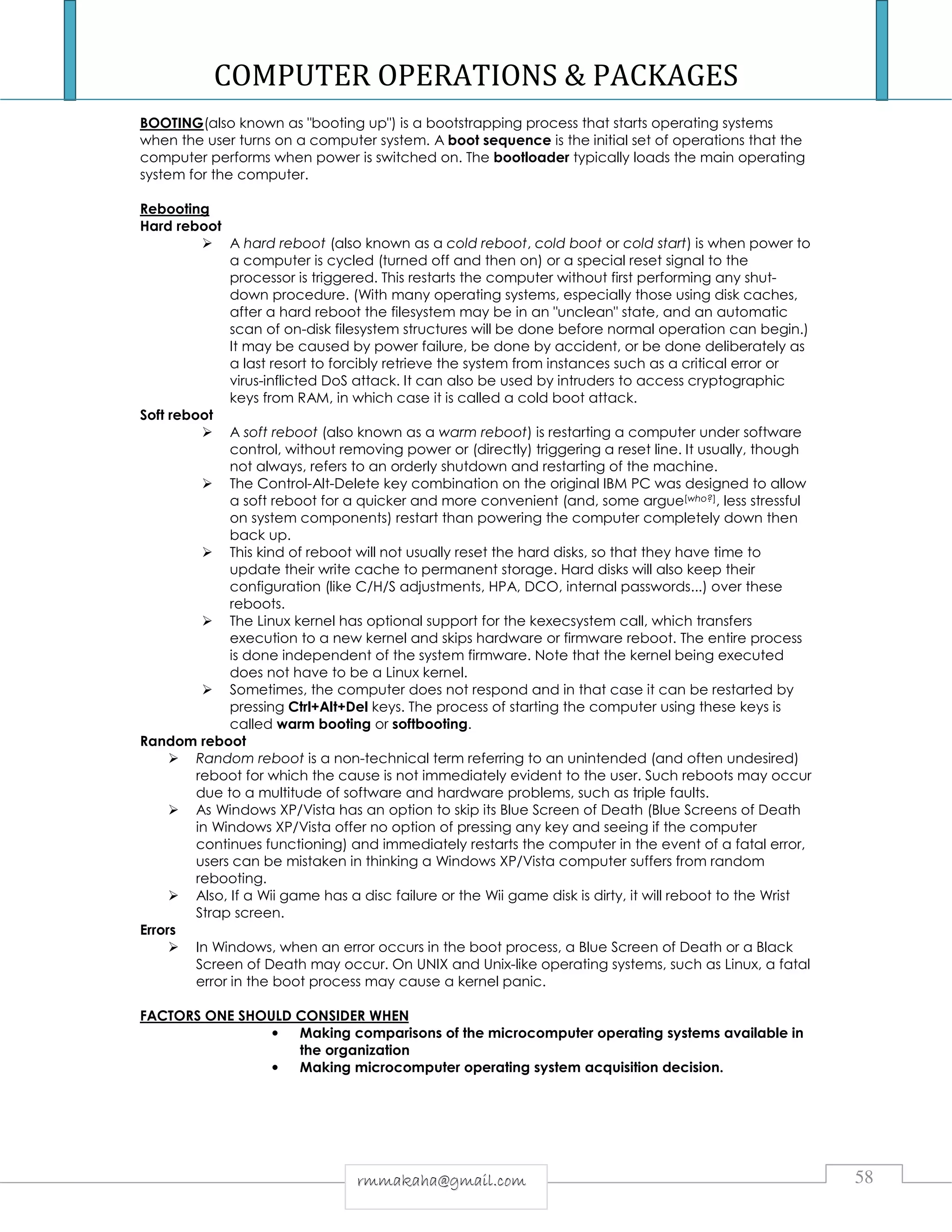 COMPUTER OPERATIONS & PACKAGES NOTES & INTRODUCTION TO COMPUTERS | PDF