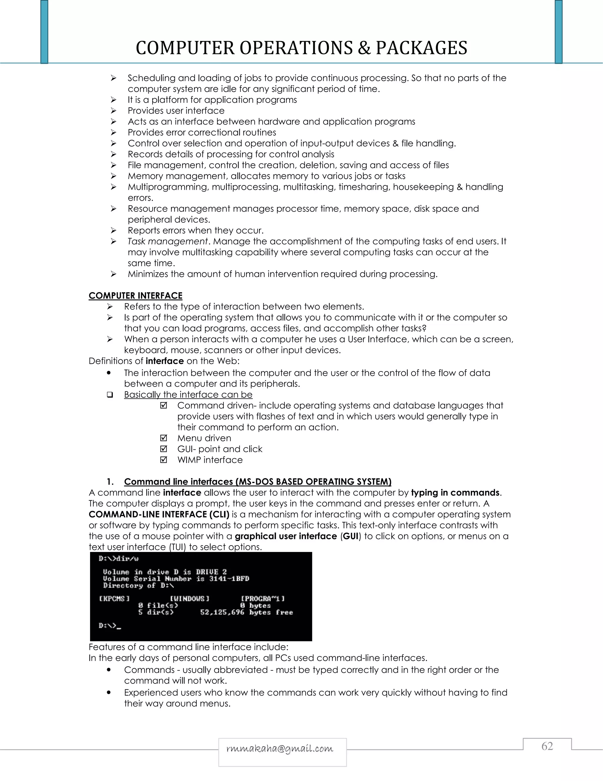 COMPUTER OPERATIONS & PACKAGES NOTES & INTRODUCTION TO COMPUTERS | PDF