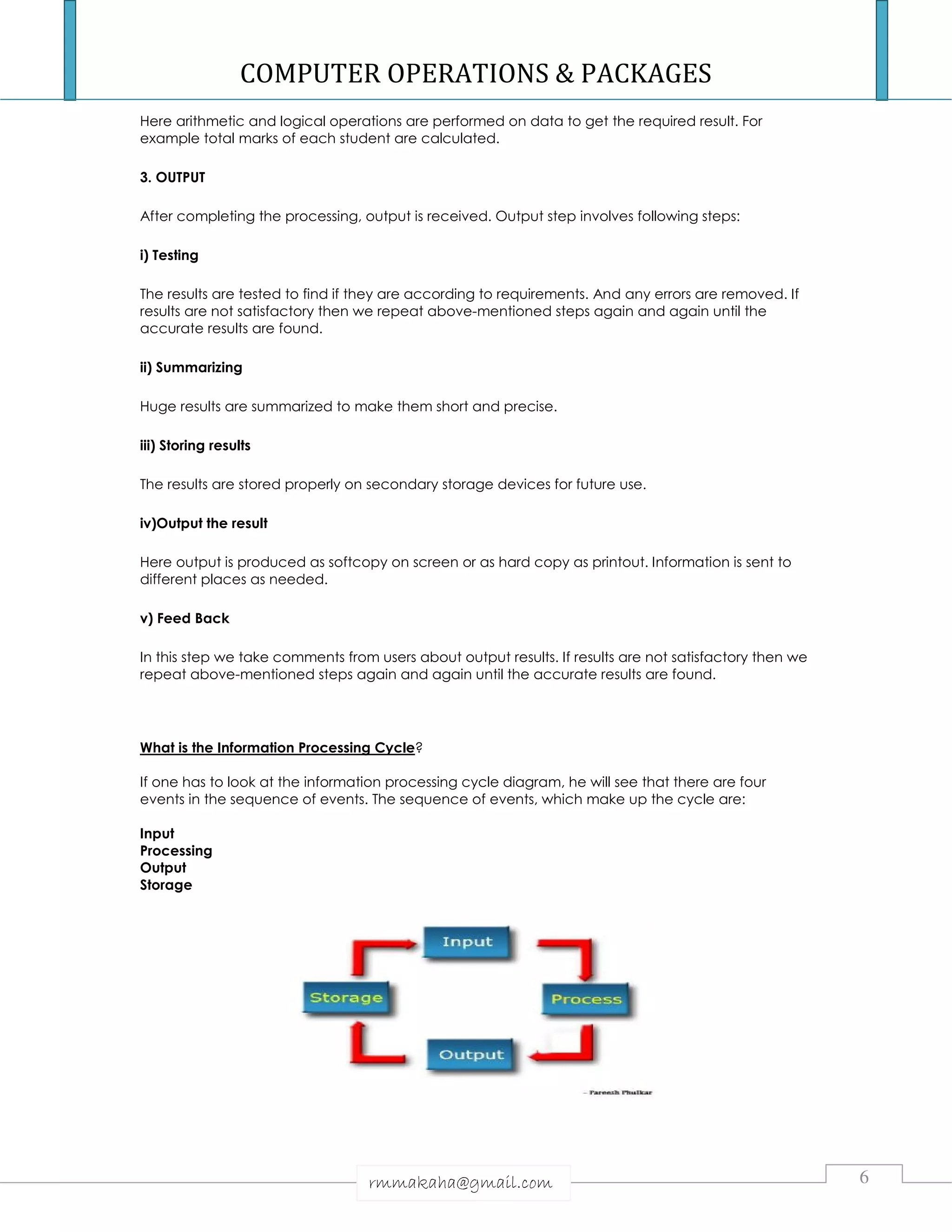 COMPUTER OPERATIONS & PACKAGES NOTES & INTRODUCTION TO COMPUTERS | PDF ...