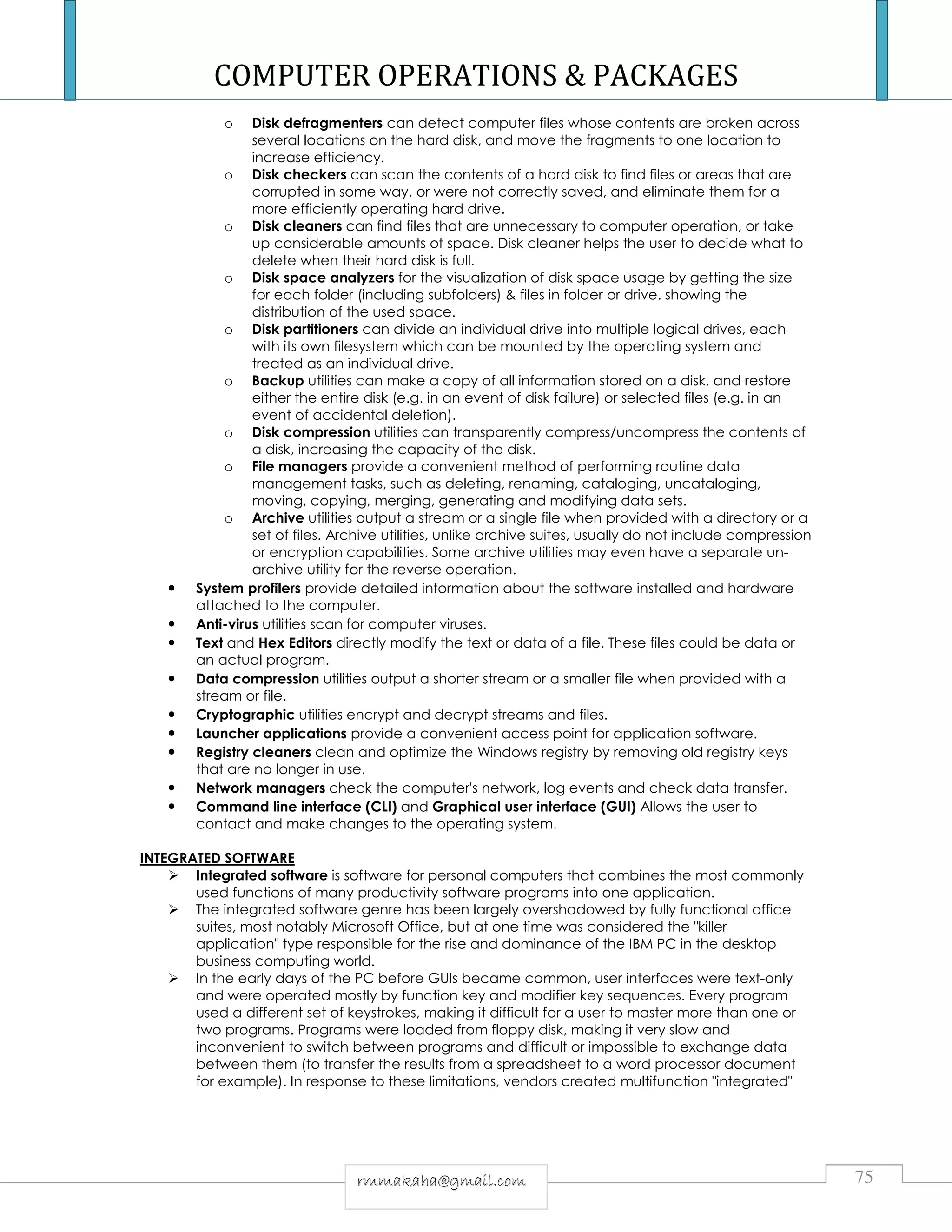 COMPUTER OPERATIONS & PACKAGES NOTES & INTRODUCTION TO COMPUTERS | PDF