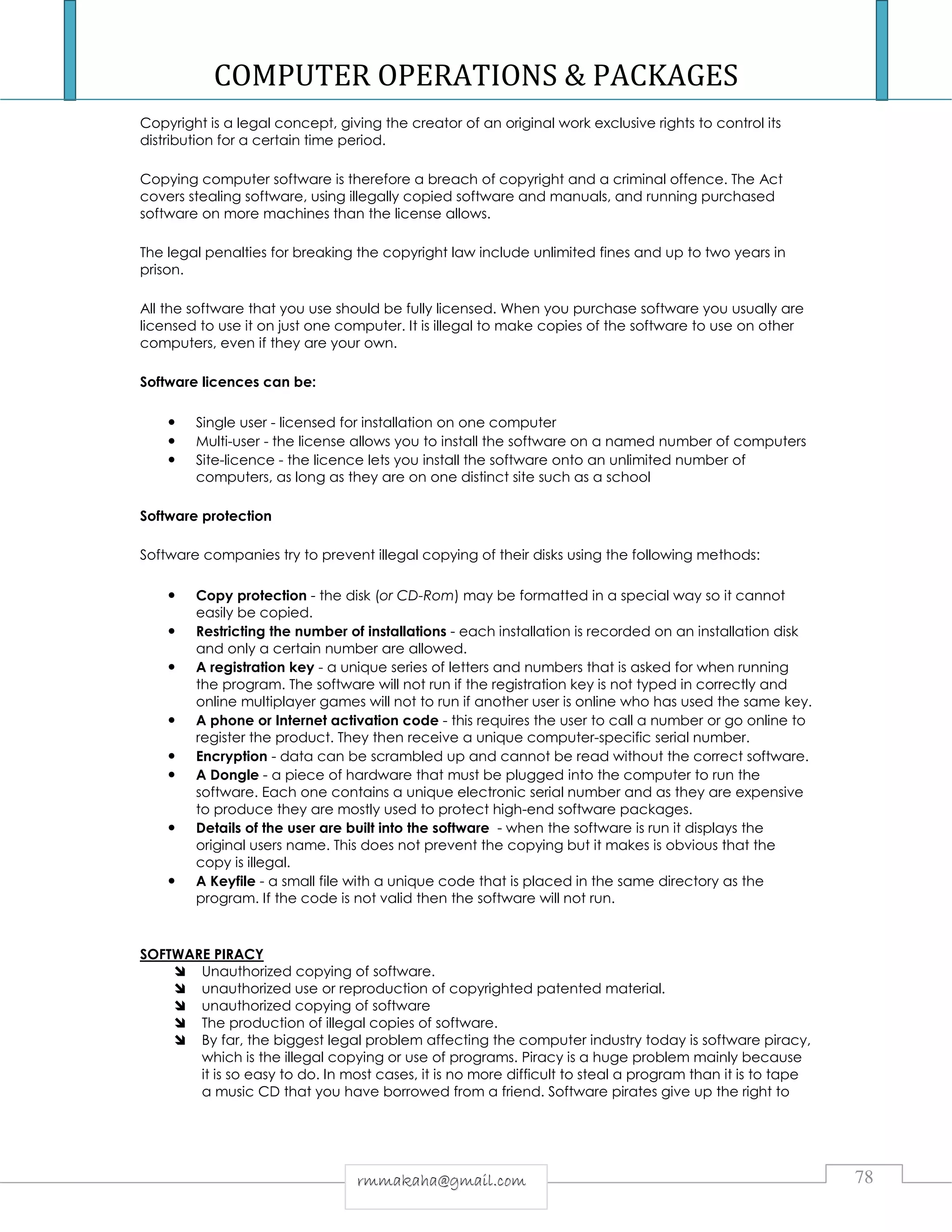 COMPUTER OPERATIONS & PACKAGES NOTES & INTRODUCTION TO COMPUTERS | PDF