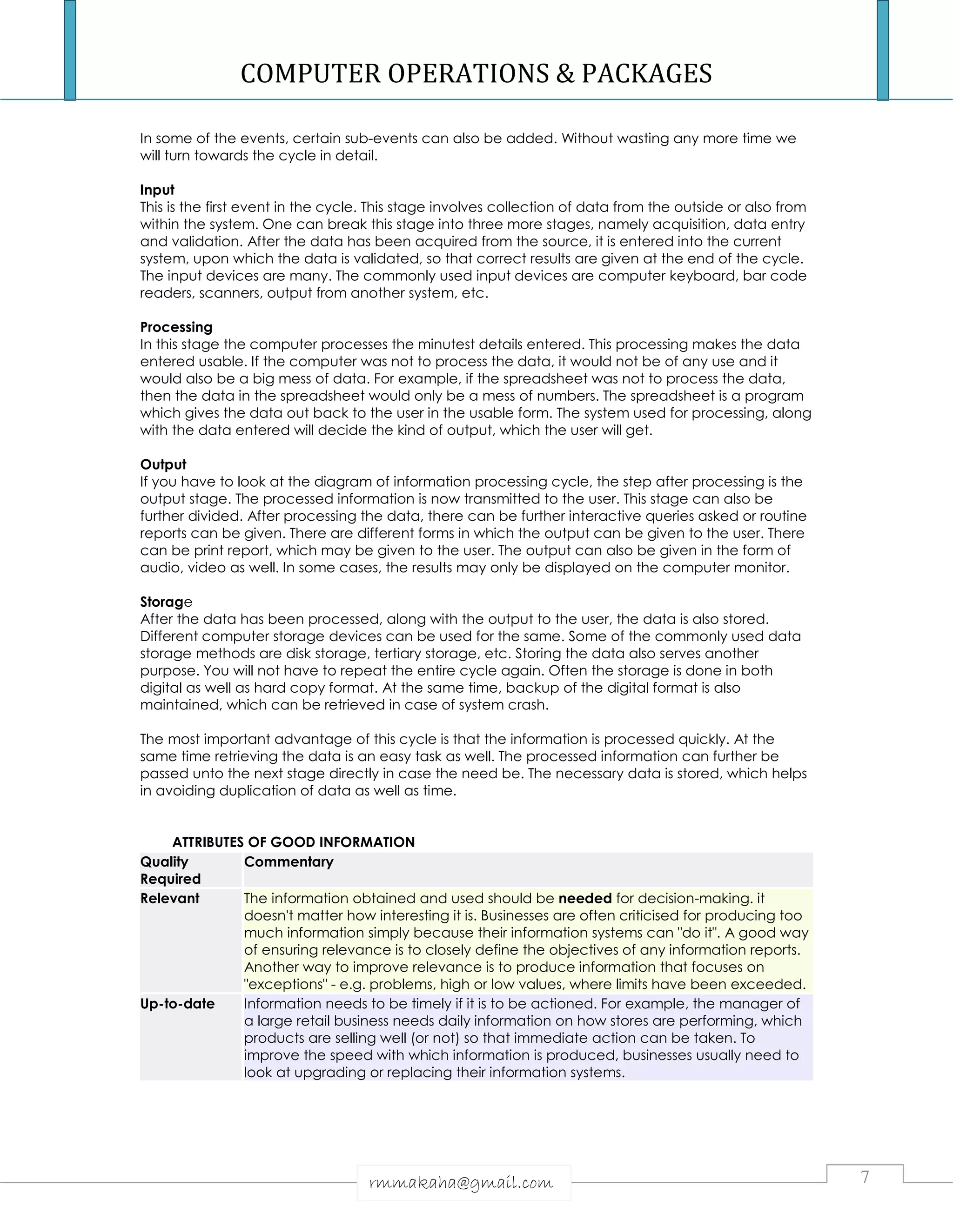 COMPUTER OPERATIONS & PACKAGES NOTES & INTRODUCTION TO COMPUTERS | PDF ...