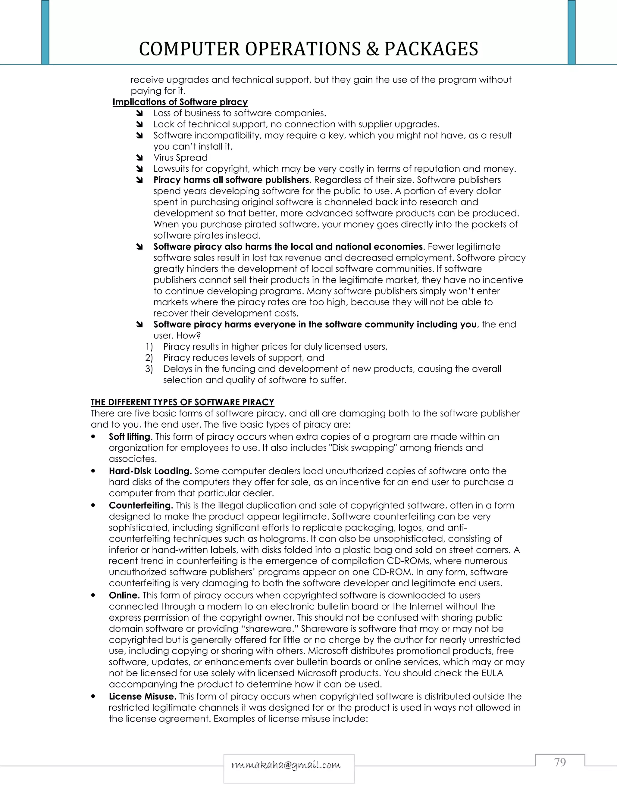 COMPUTER OPERATIONS & PACKAGES NOTES & INTRODUCTION TO COMPUTERS | PDF