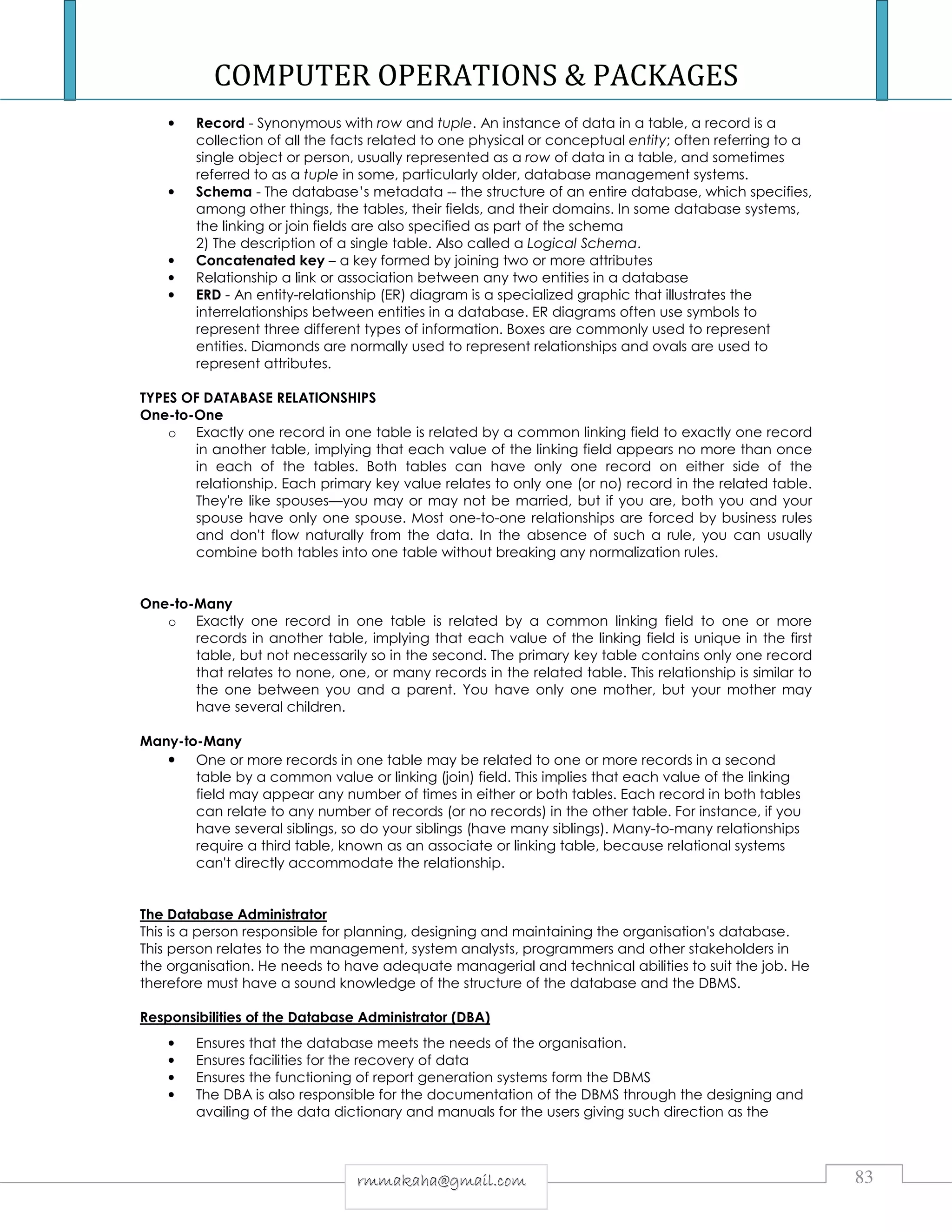 COMPUTER OPERATIONS & PACKAGES NOTES & INTRODUCTION TO COMPUTERS | PDF