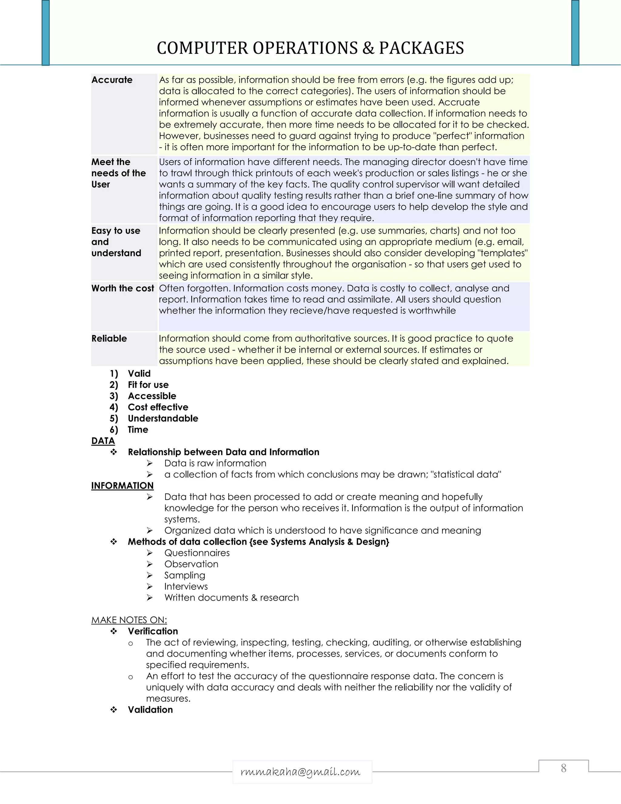 COMPUTER OPERATIONS & PACKAGES NOTES & INTRODUCTION TO COMPUTERS | PDF ...
