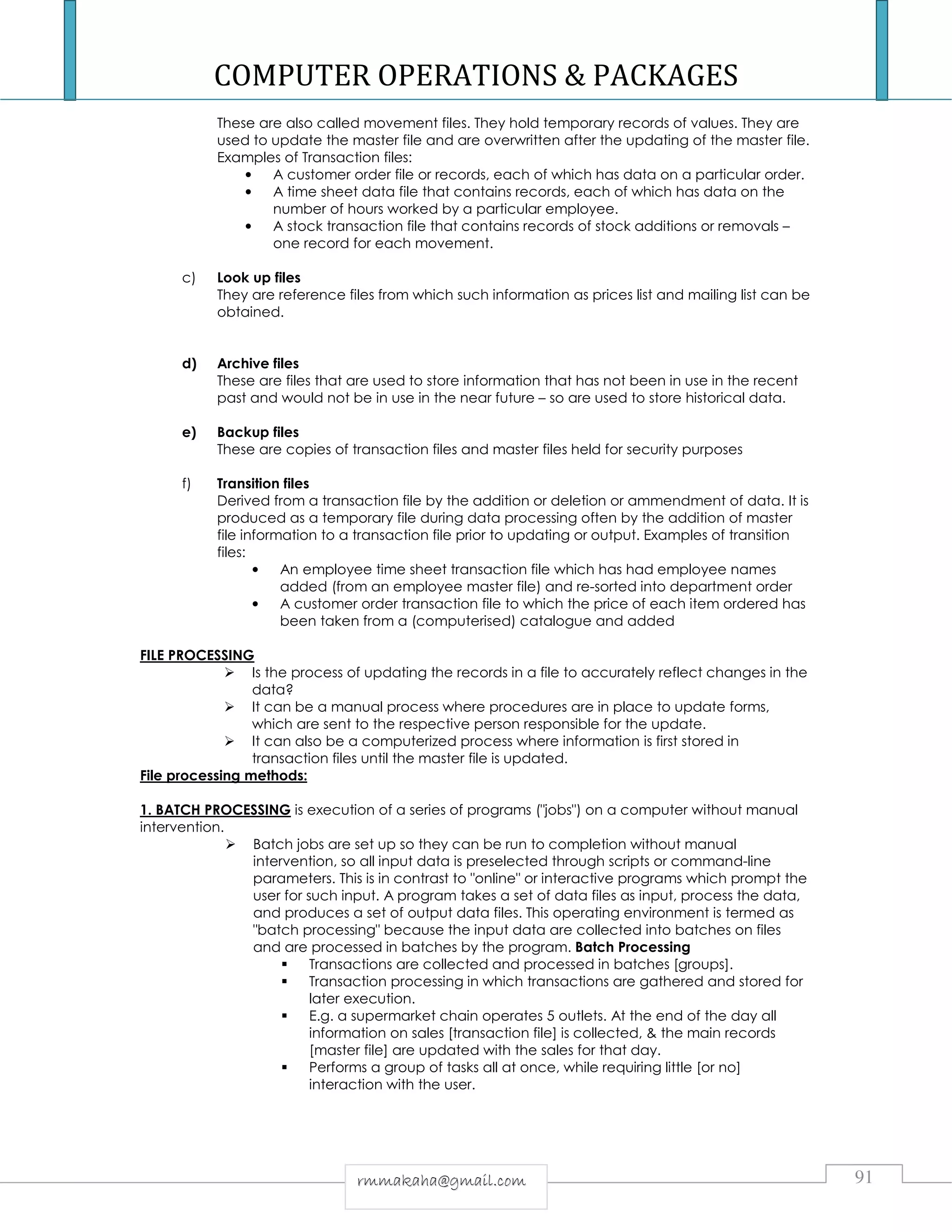 COMPUTER OPERATIONS & PACKAGES NOTES & INTRODUCTION TO COMPUTERS | PDF
