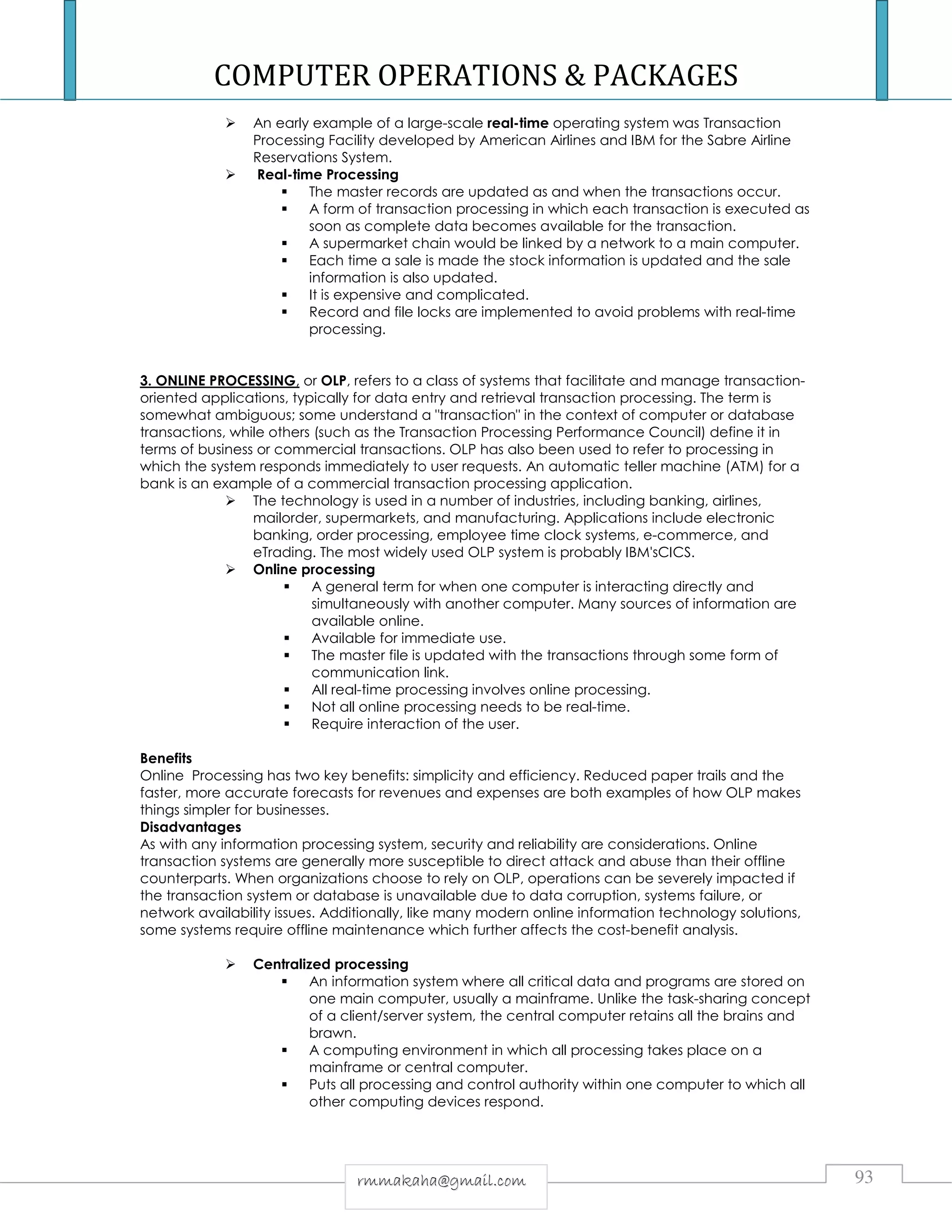 COMPUTER OPERATIONS & PACKAGES NOTES & INTRODUCTION TO COMPUTERS | PDF