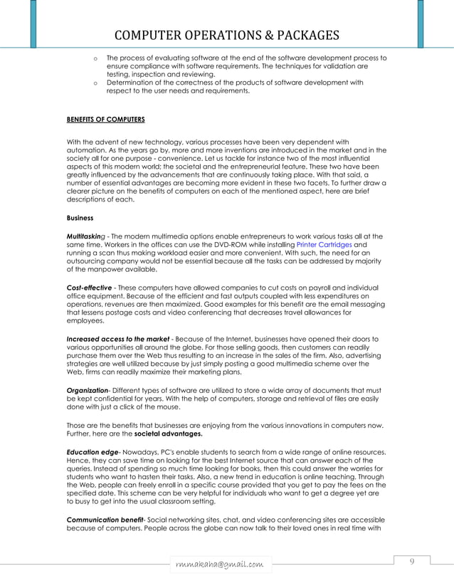 COMPUTER OPERATIONS & PACKAGES NOTES & INTRODUCTION TO COMPUTERS | PDF ...