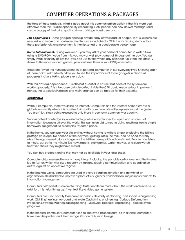 COMPUTER OPERATIONS & PACKAGES NOTES & INTRODUCTION TO COMPUTERS | PDF ...