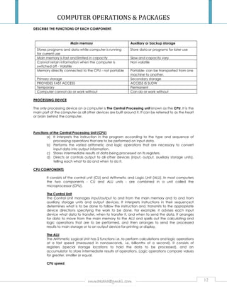 COMPUTER OPERATIONS & PACKAGES NOTES & INTRODUCTION TO COMPUTERS | PDF ...