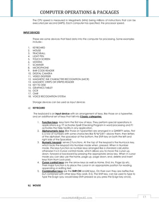 COMPUTER OPERATIONS & PACKAGES NOTES & INTRODUCTION TO COMPUTERS | PDF ...