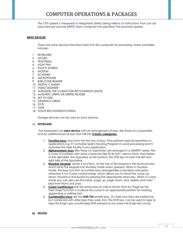 COMPUTER OPERATIONS & PACKAGES NOTES & INTRODUCTION TO COMPUTERS | PDF ...