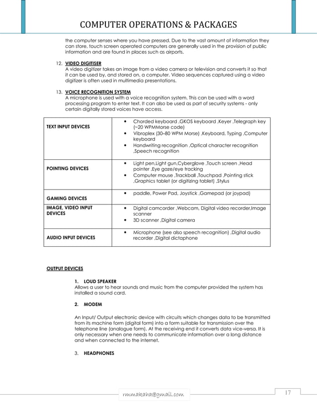COMPUTER OPERATIONS & PACKAGES NOTES & INTRODUCTION TO COMPUTERS | PDF ...