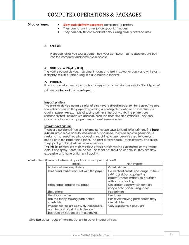 COMPUTER OPERATIONS & PACKAGES NOTES & INTRODUCTION TO COMPUTERS | PDF ...