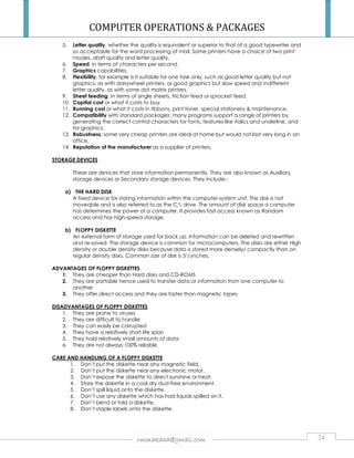COMPUTER OPERATIONS & PACKAGES NOTES & INTRODUCTION TO COMPUTERS | PDF