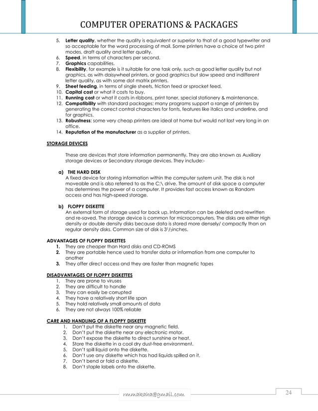 COMPUTER OPERATIONS & PACKAGES NOTES & INTRODUCTION TO COMPUTERS | PDF ...