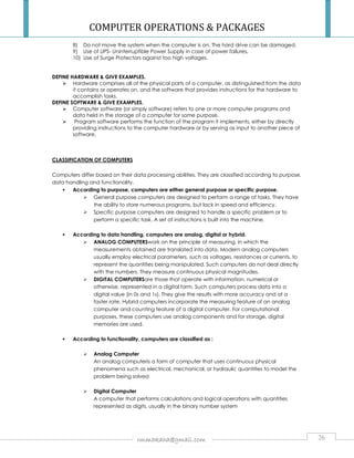 COMPUTER OPERATIONS & PACKAGES NOTES & INTRODUCTION TO COMPUTERS | PDF ...