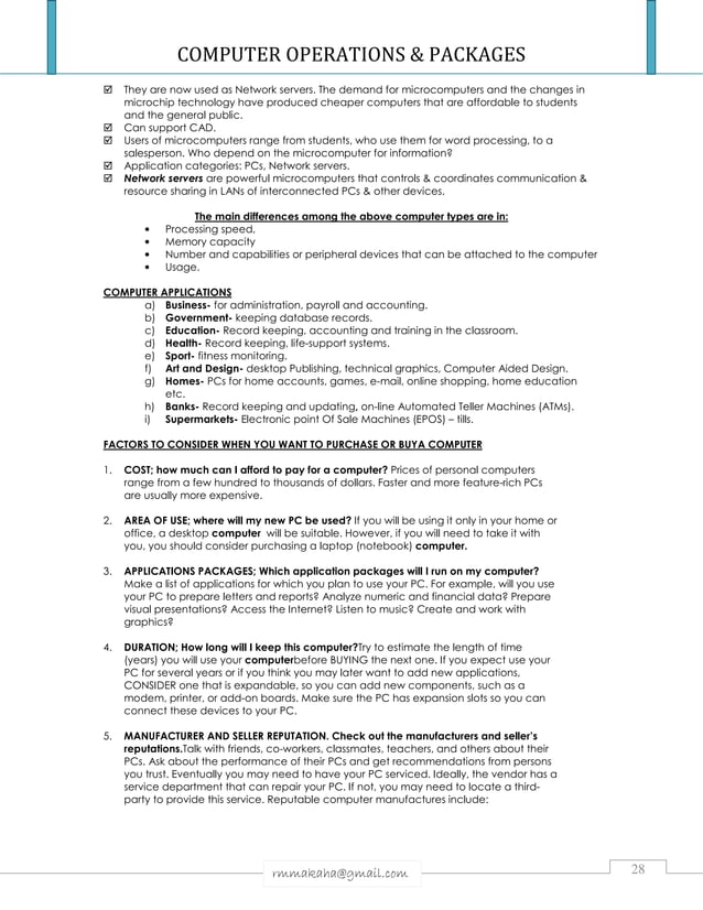 COMPUTER OPERATIONS & PACKAGES NOTES & INTRODUCTION TO COMPUTERS | PDF ...
