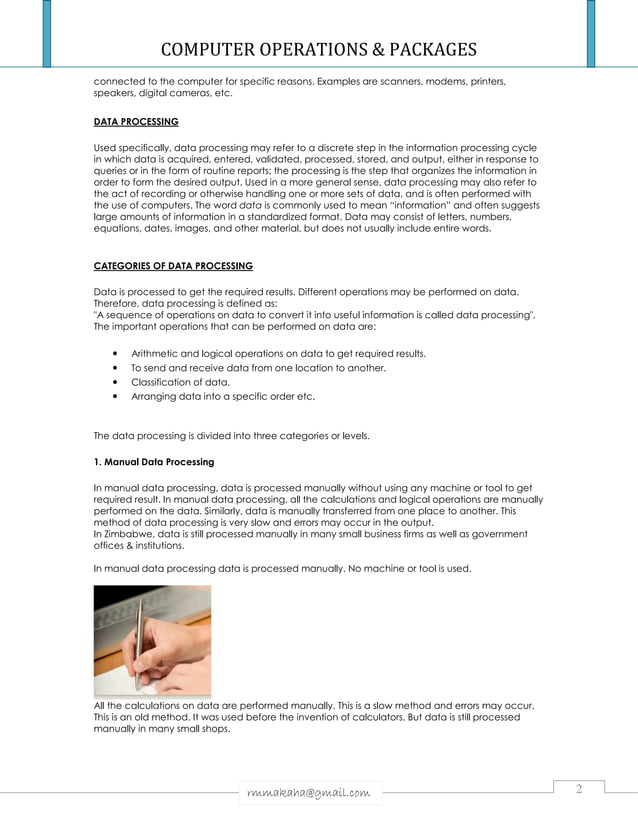 COMPUTER OPERATIONS & PACKAGES NOTES & INTRODUCTION TO COMPUTERS | PDF ...