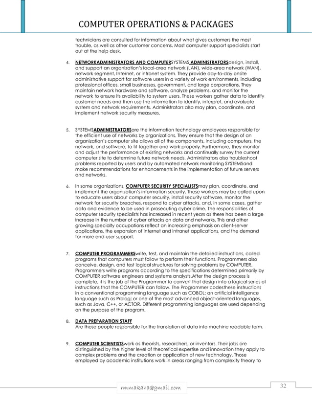 COMPUTER OPERATIONS & PACKAGES NOTES & INTRODUCTION TO COMPUTERS | PDF ...