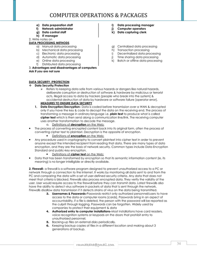 COMPUTER OPERATIONS & PACKAGES NOTES & INTRODUCTION TO COMPUTERS | PDF ...